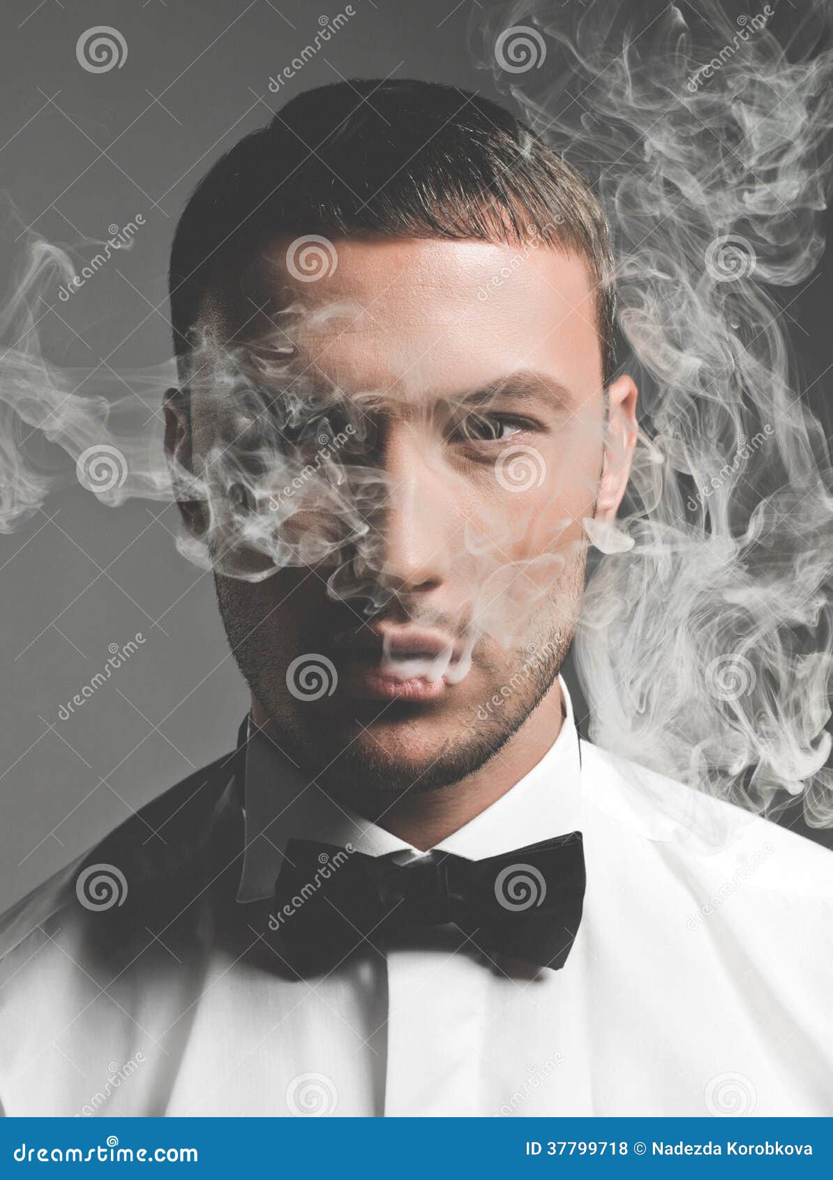 Handsome smoker stock photo. Image of model, bowtie, portrait - 37799718