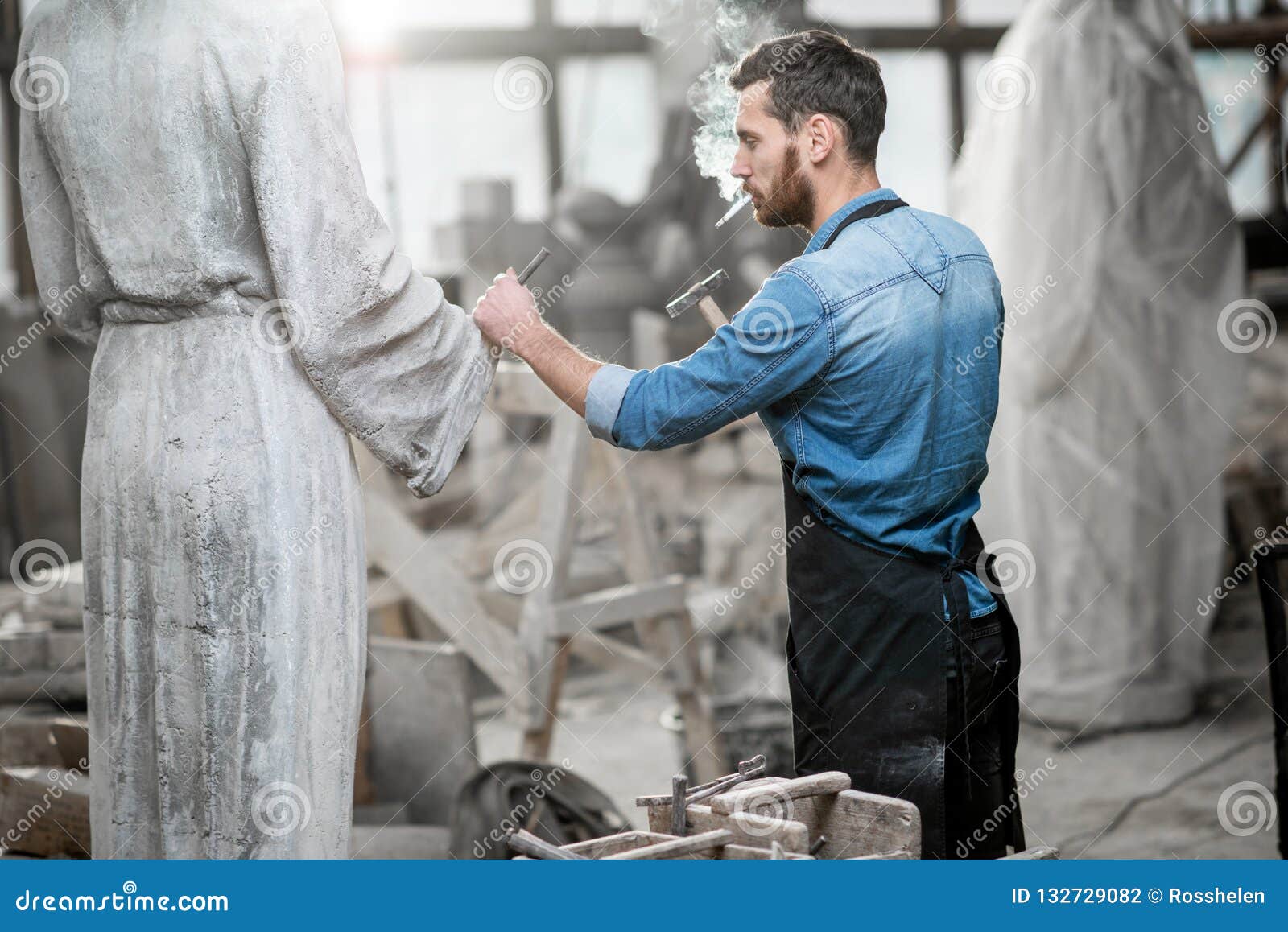 Sculptor Working with Sculptures in the Studio Stock Photo - Image of ...