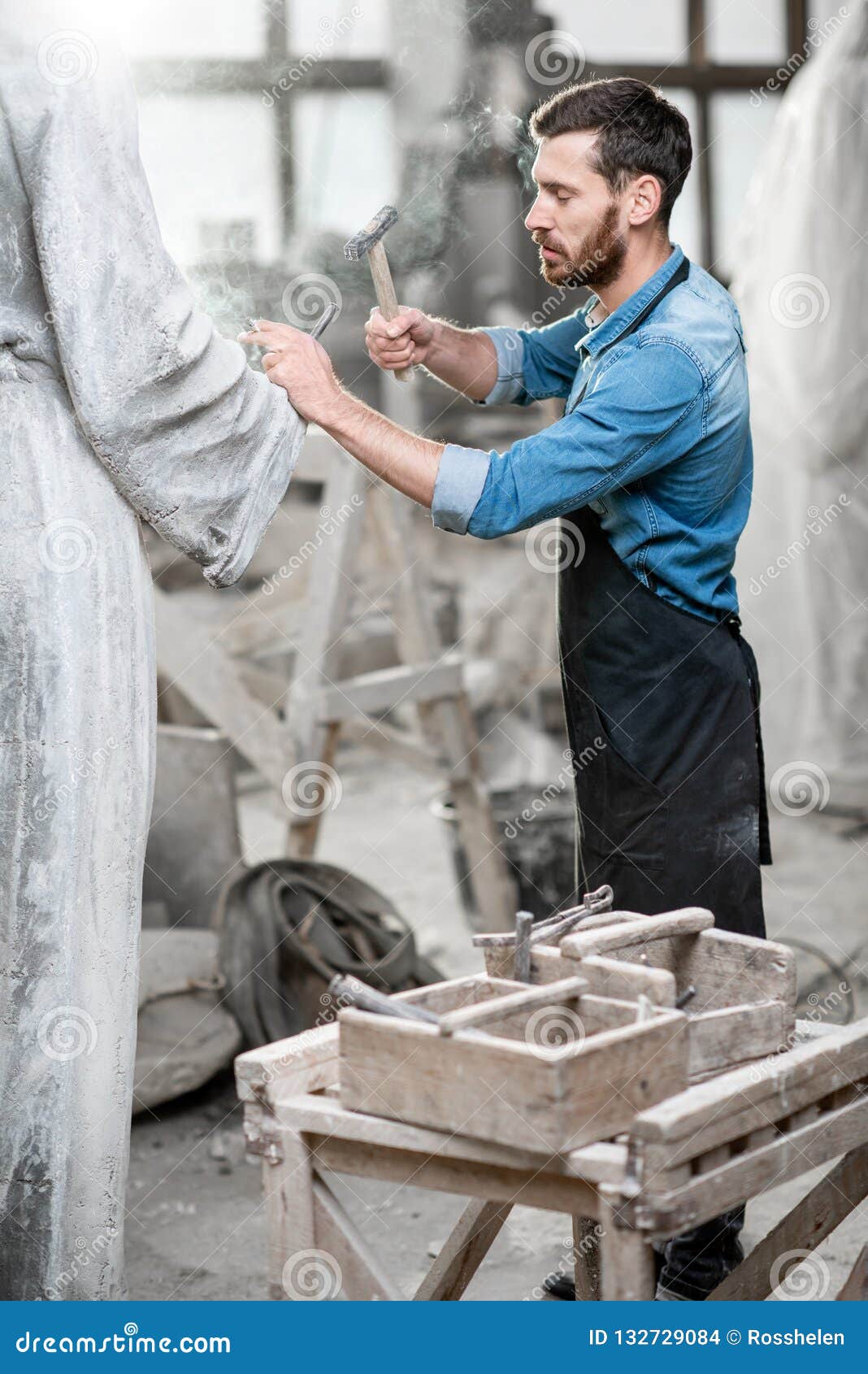 Sculptor Working with Sculptures in the Studio Stock Photo - Image of ...