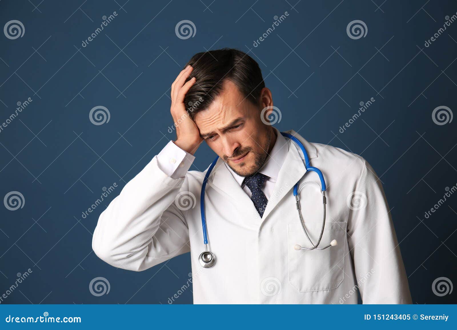 Handsome Stressed Doctor on Color Background Stock Image - Image of ...