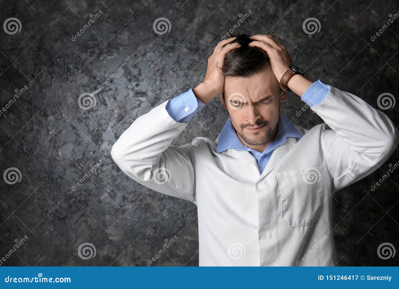 Handsome Stressed Doctor on Dark Background Stock Image - Image of male ...