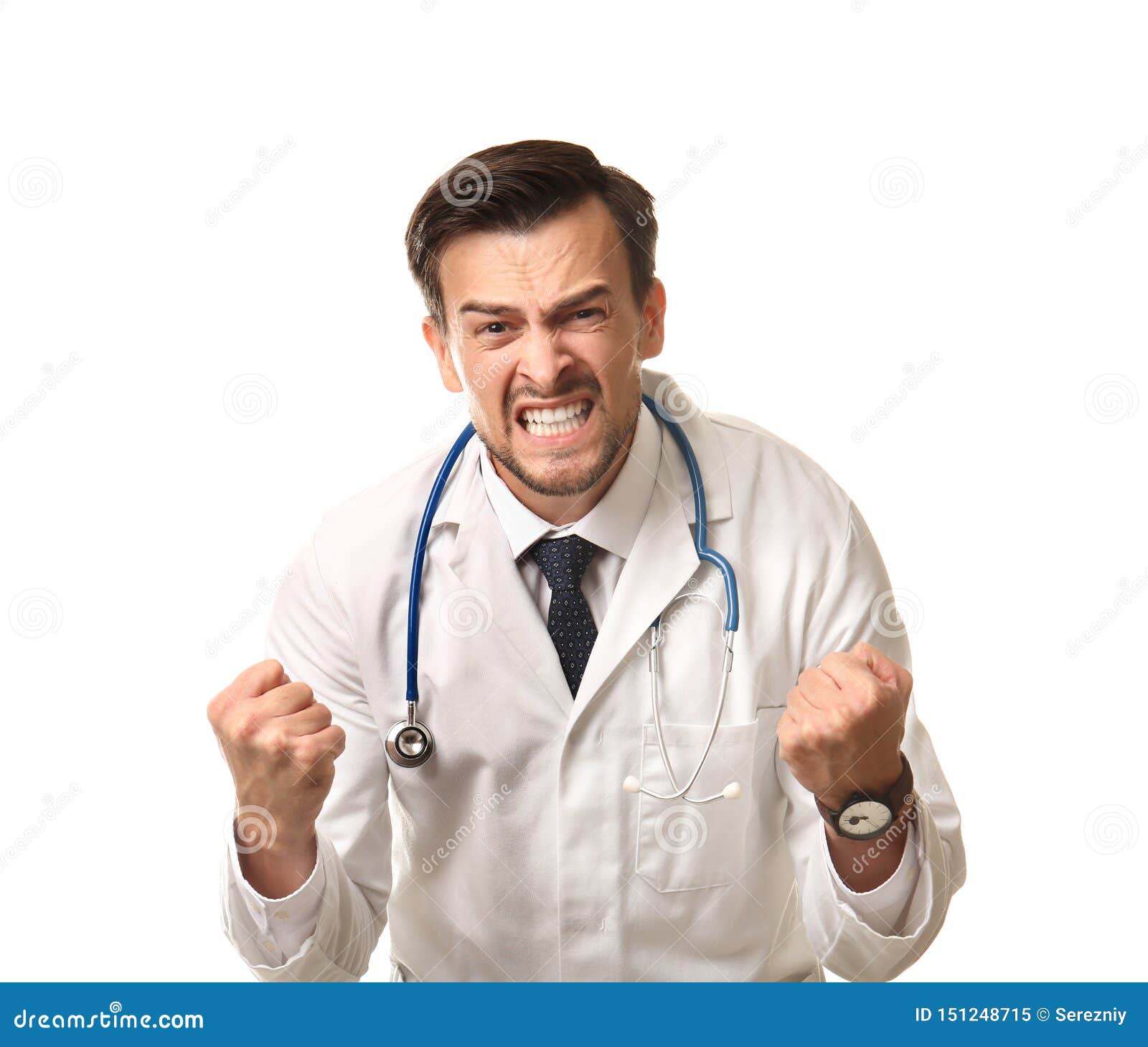 Handsome Stressed Doctor on White Background Stock Image - Image of ...