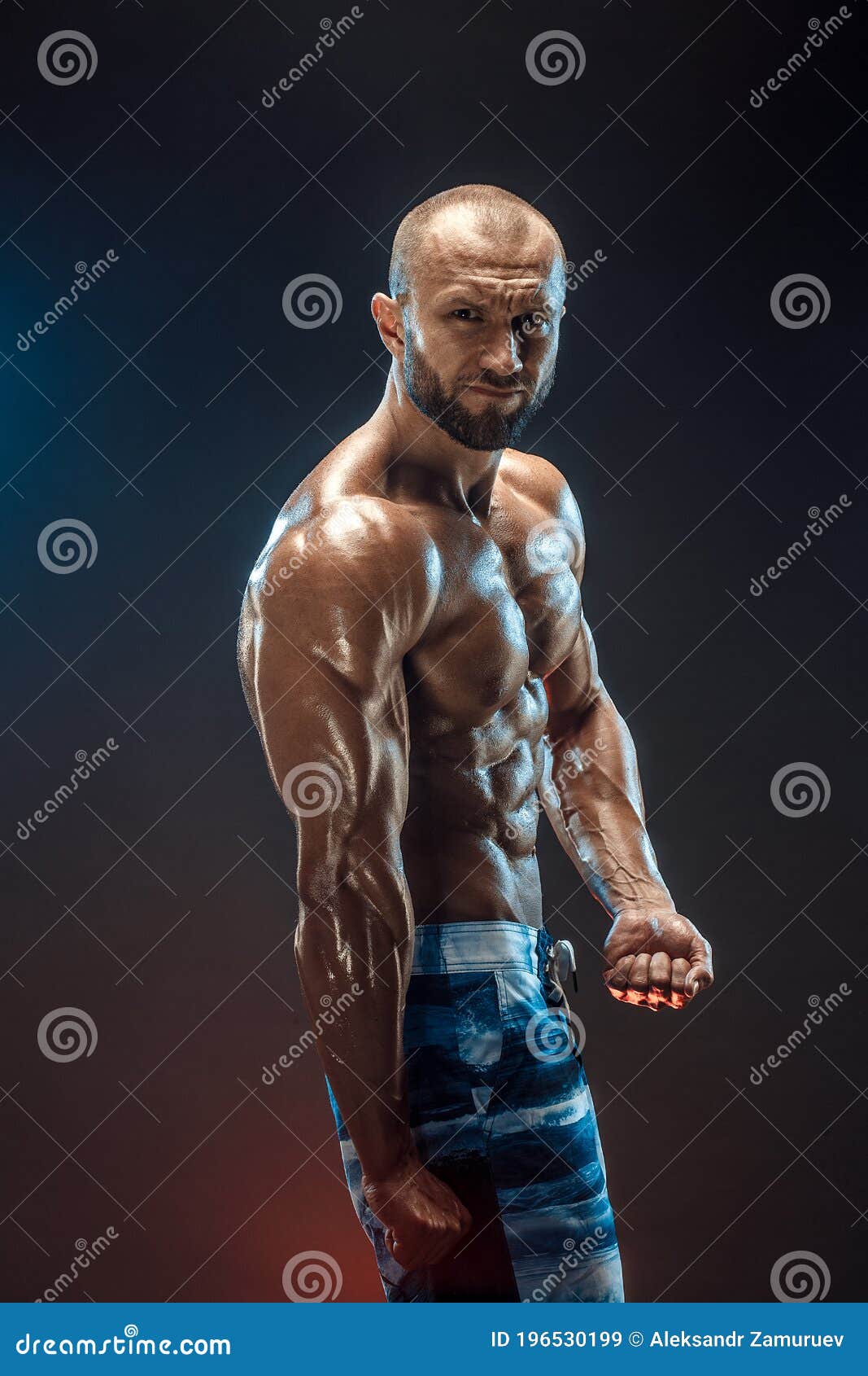 Handsome Strong Bodybuilder Posing in Studio on Black Background Stock ...