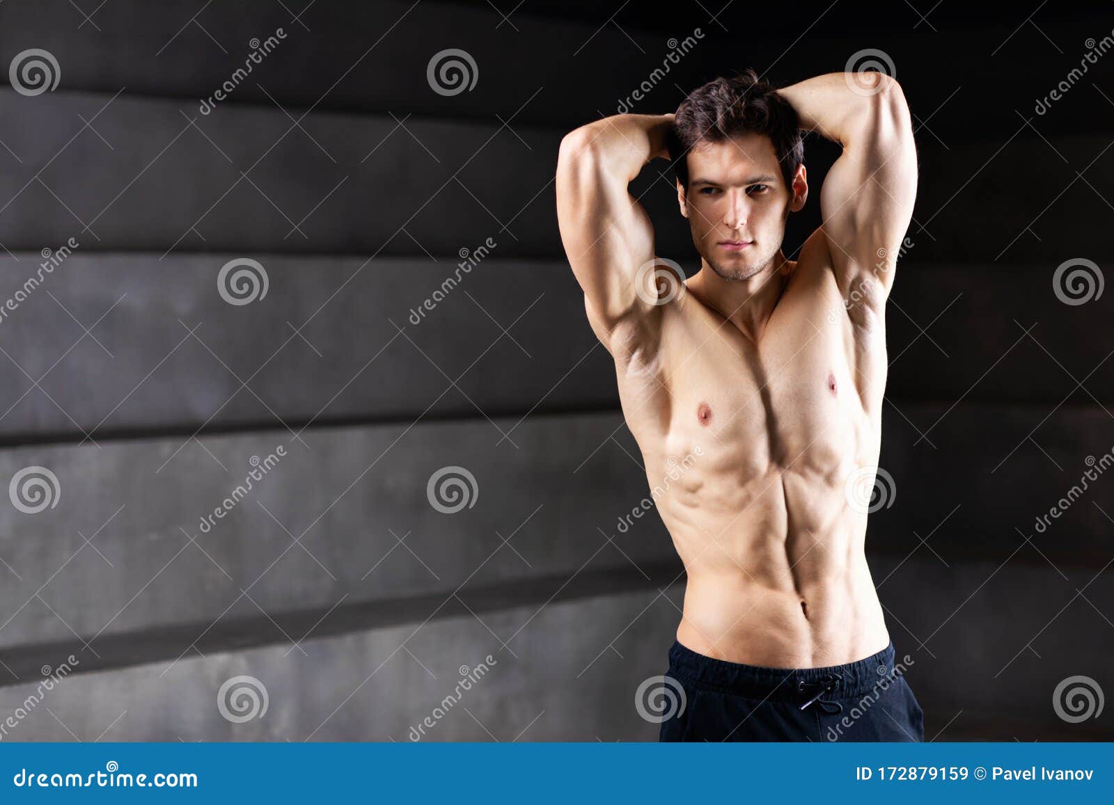 Handsome Strong Athletic Men Pumping Up Muscles Workout Bodybuilding ...