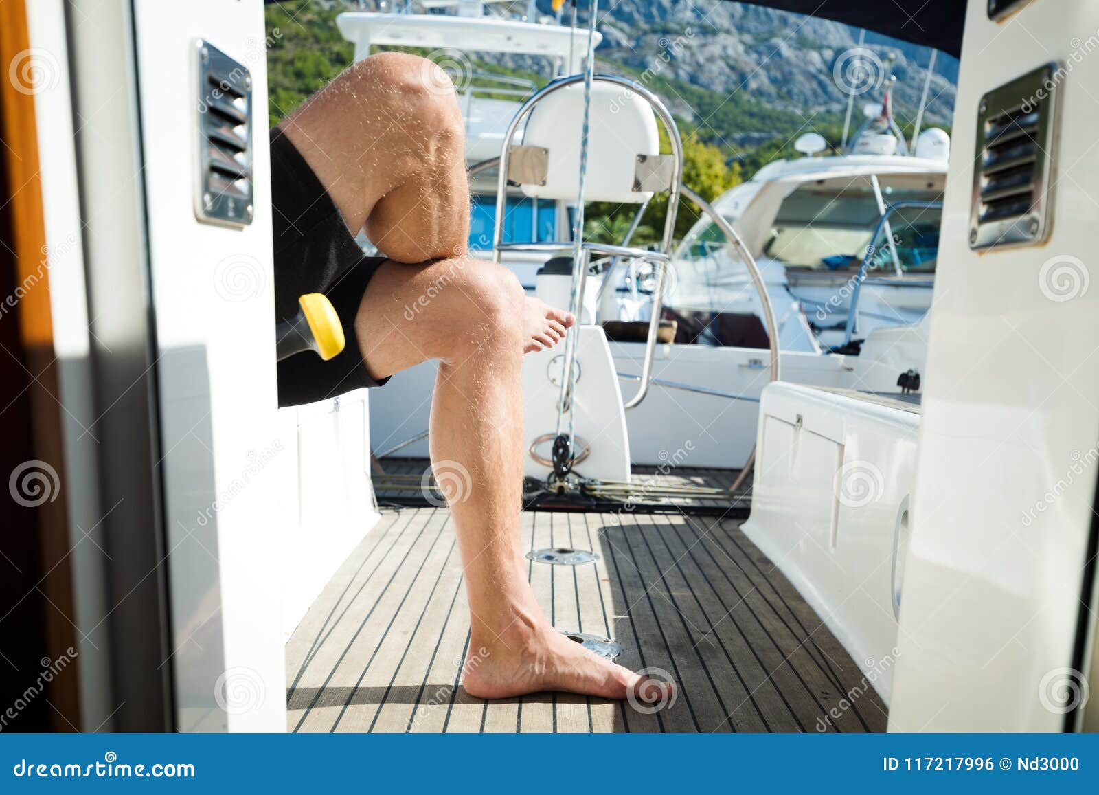 Handsome Strong Man Relaxing on His Boat Stock Photo - Image of model ...