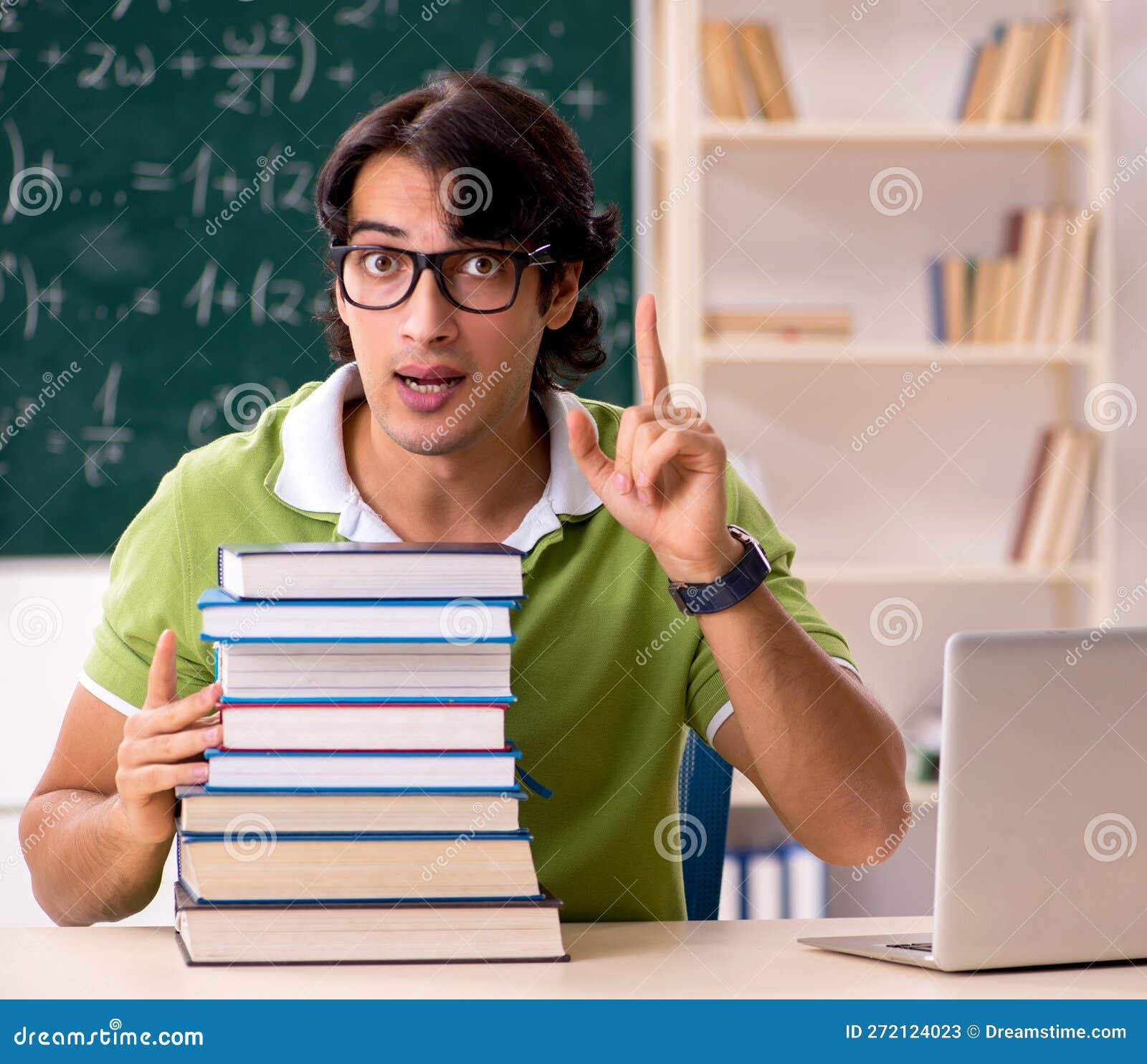 Handsome Student in Front of Chalkboard with Formulas Stock Image ...