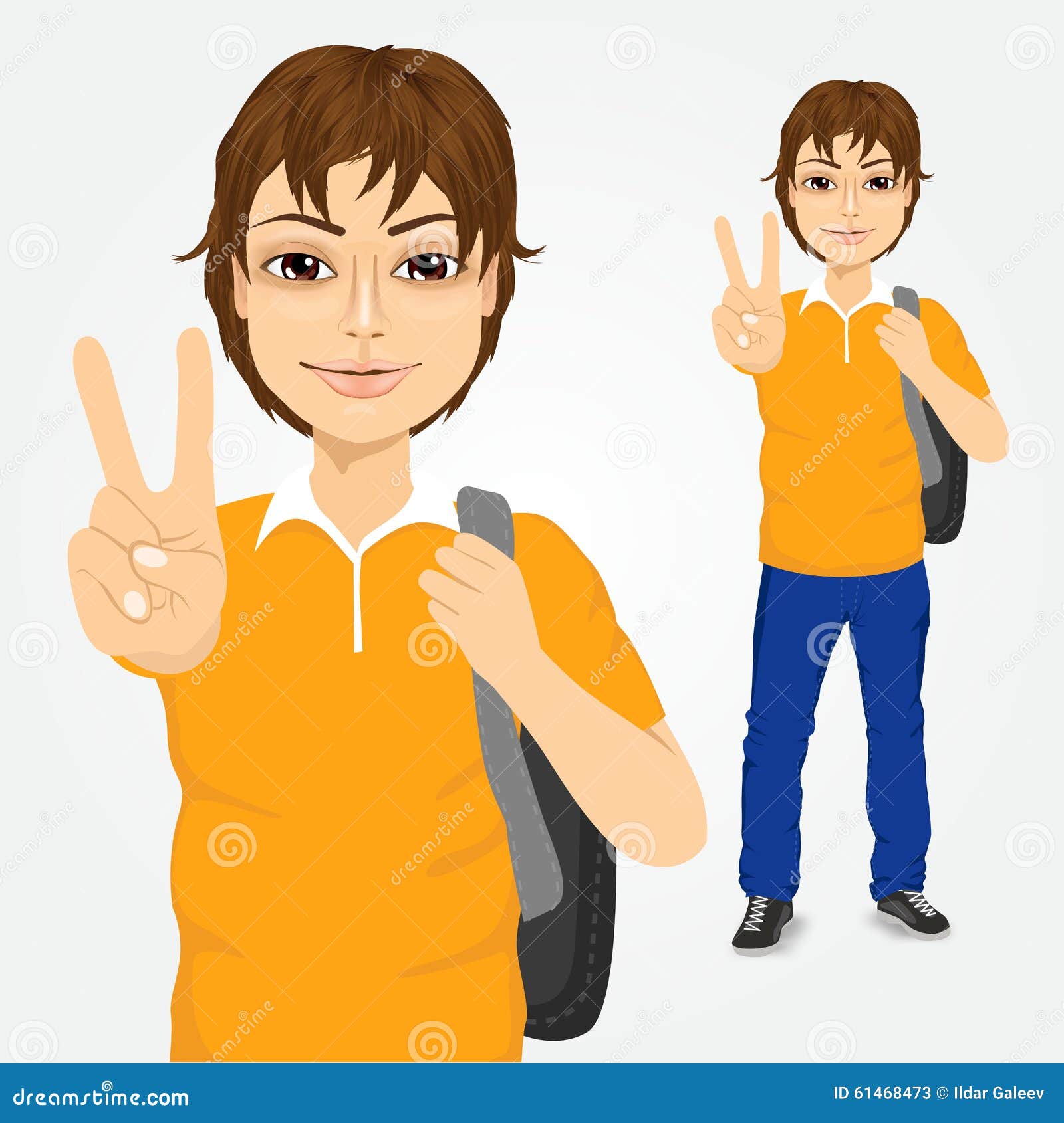 Handsome Student Guy Making Victory Sign Stock Vector - Illustration of ...