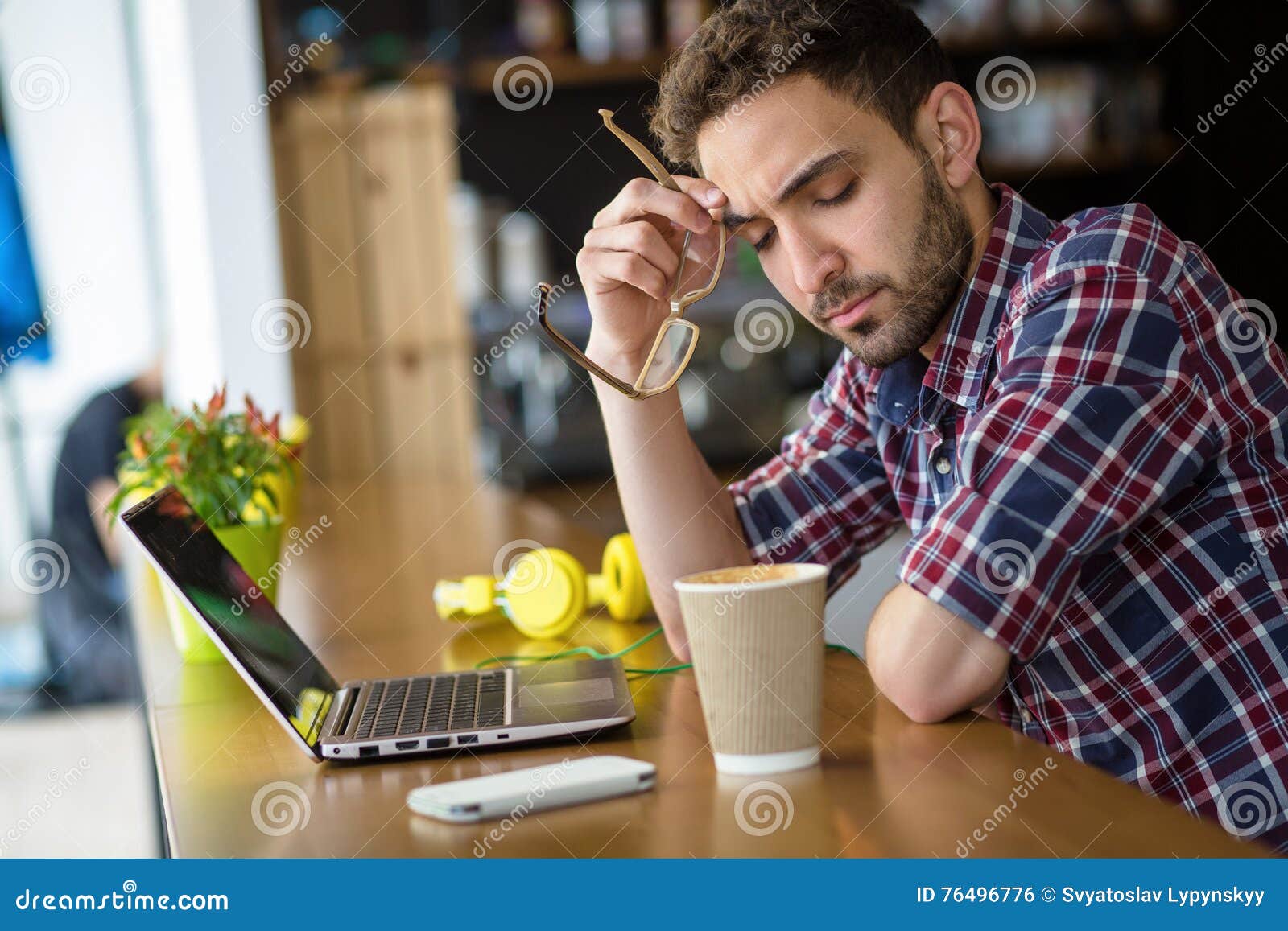 Handsome Student Studying in Restaurant Stock Photo - Image of social ...
