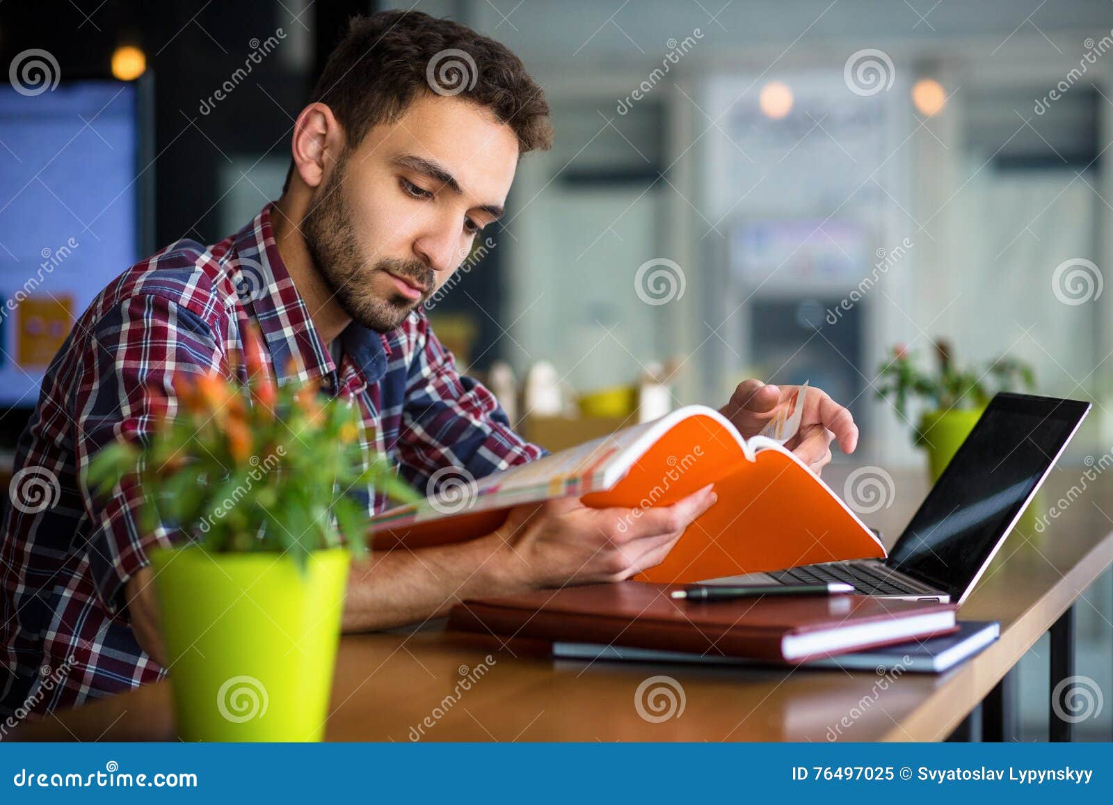 Handsome Student Studying in Restaurant Stock Image - Image of shop ...