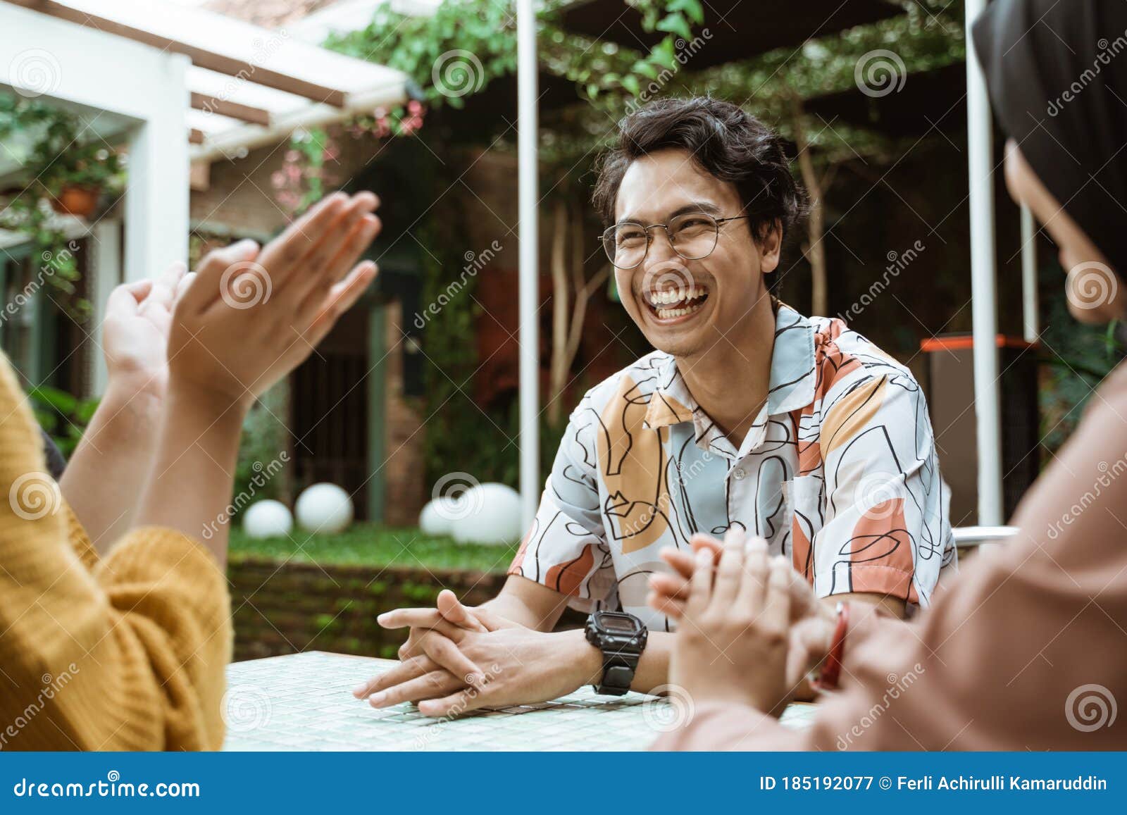 Handsome Students Laughing while Chatting while Hanging Out Stock Image ...