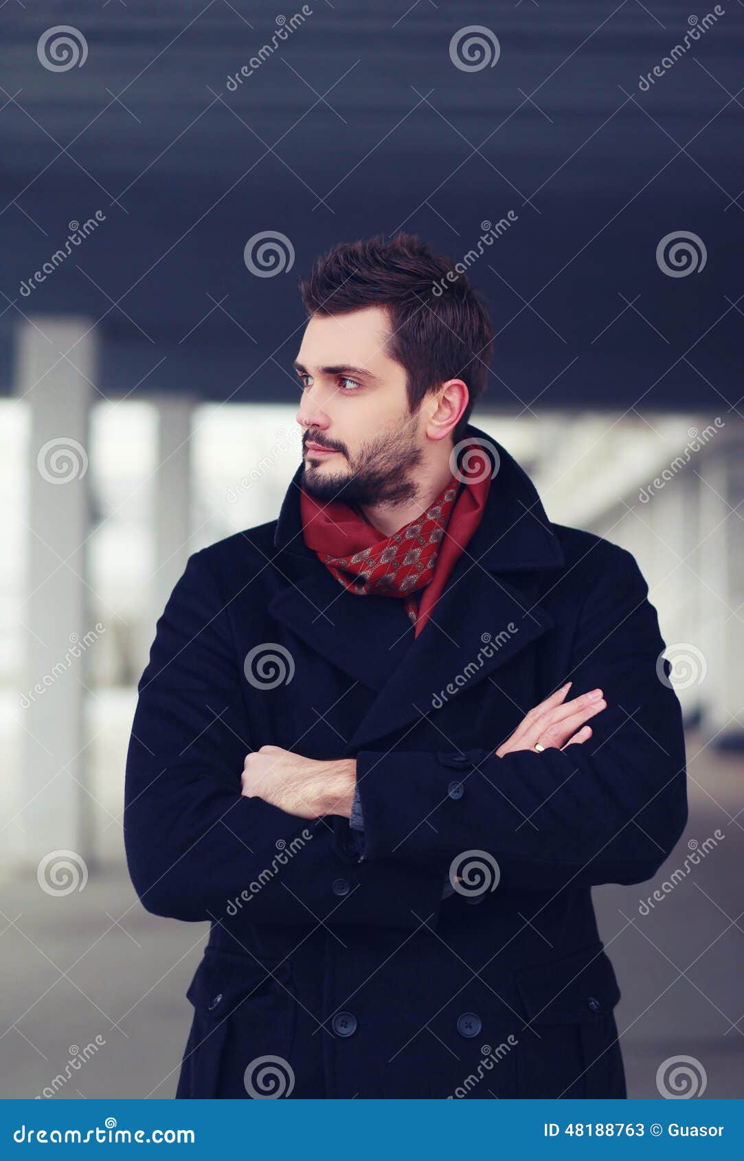 Handsome Successful Man Stands Hands Crossed and Looking Away Stock ...
