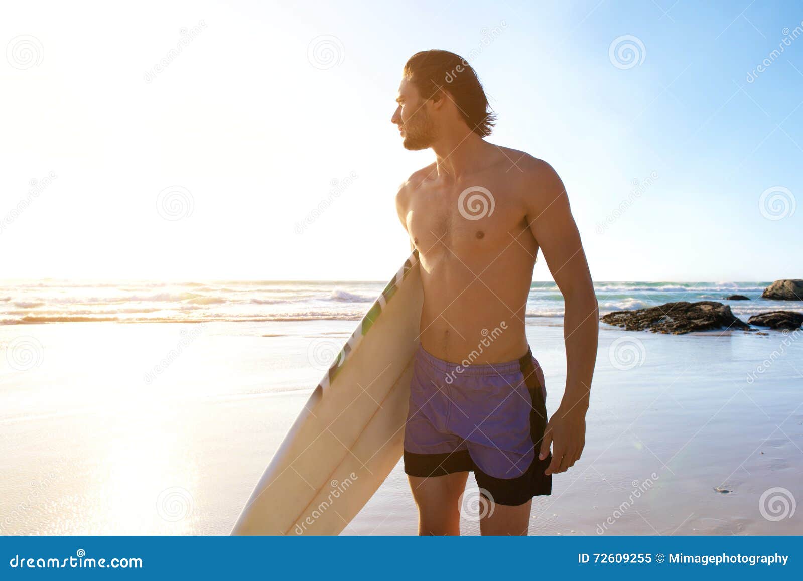 Handsome Surfer Carrying Surfboard at the Beach Stock Image - Image of ...