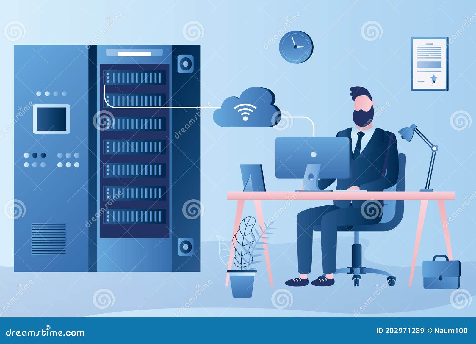 Handsome System Administrator Online Monitors the Operation of Servers ...