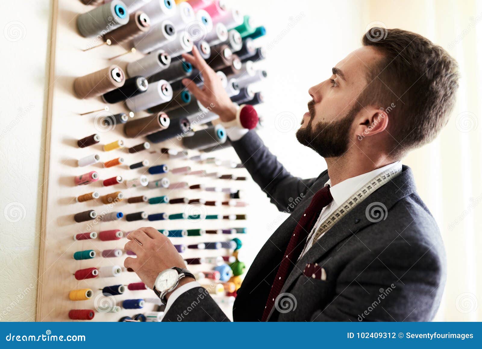 Handsome Tailor Choosing Thread Colors Stock Photo - Image of color ...