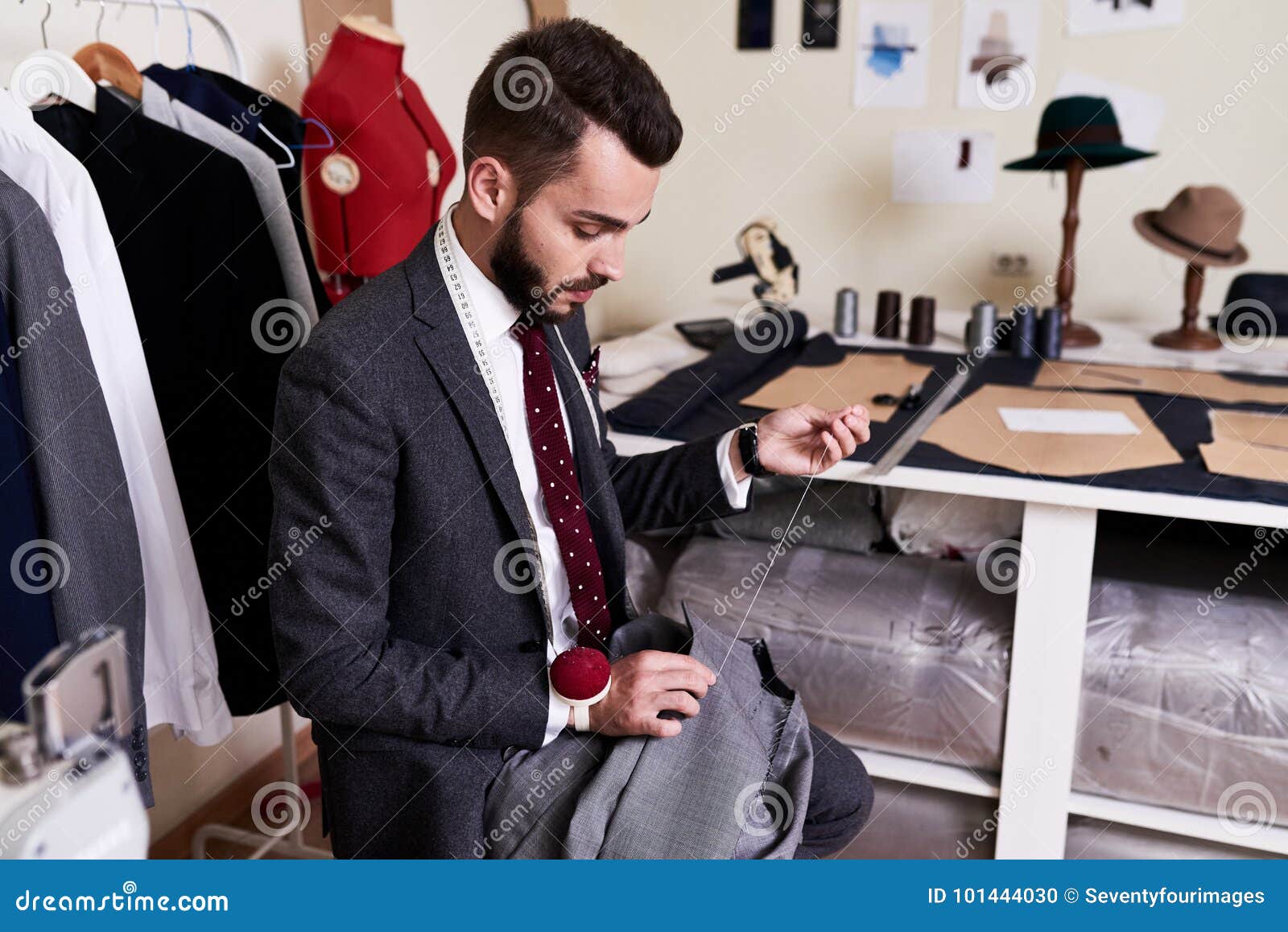 Handsome Tailor Making Jacket in Atelier Stock Photo - Image of making ...