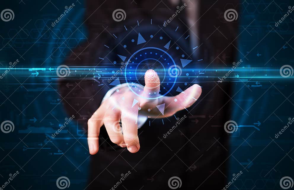 Handsome Tech Guy Pressing High Technology Stock Photo - Image of ...