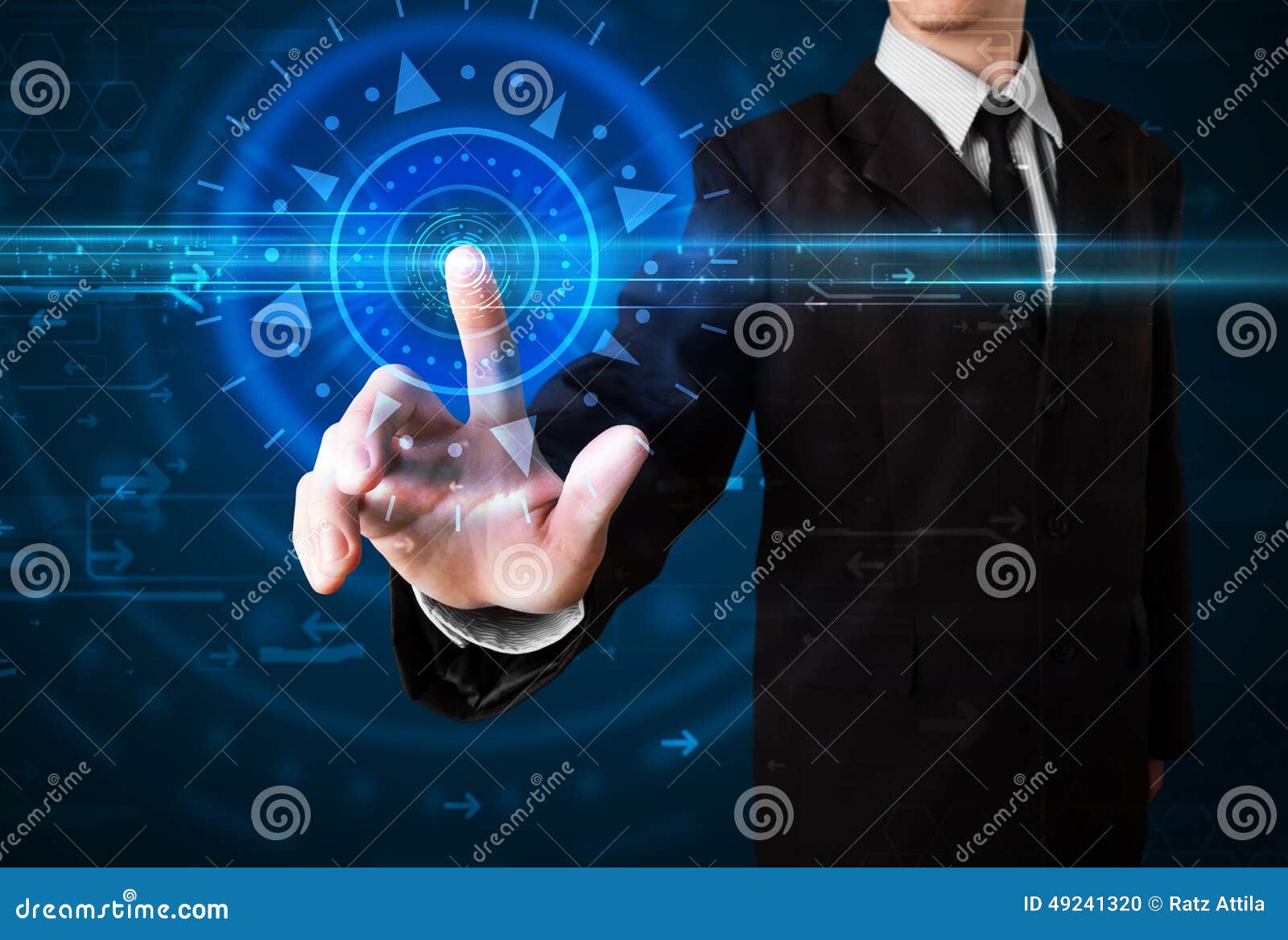 Handsome Tech Guy Pressing High Technology Control Panel Screen Stock ...