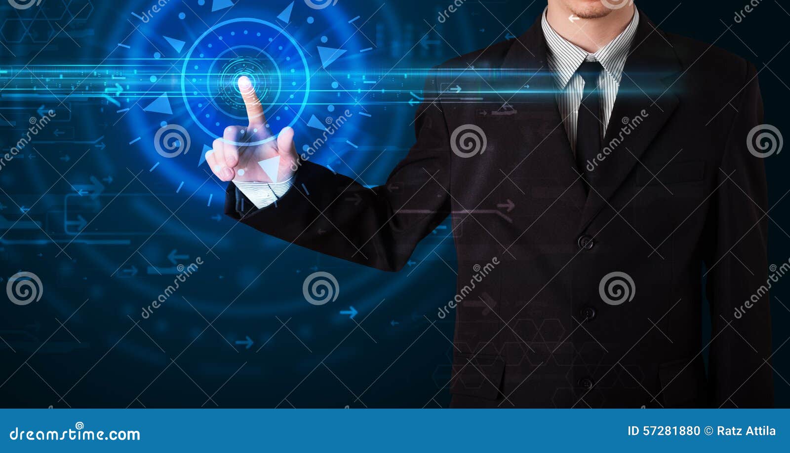 Handsome Tech Guy Pressing High Technology Control Panel Screen Stock ...