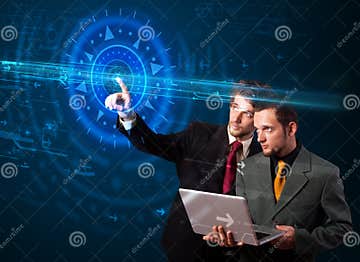 Handsome Tech Guys Pressing High Technology Control Panel Screen Stock ...