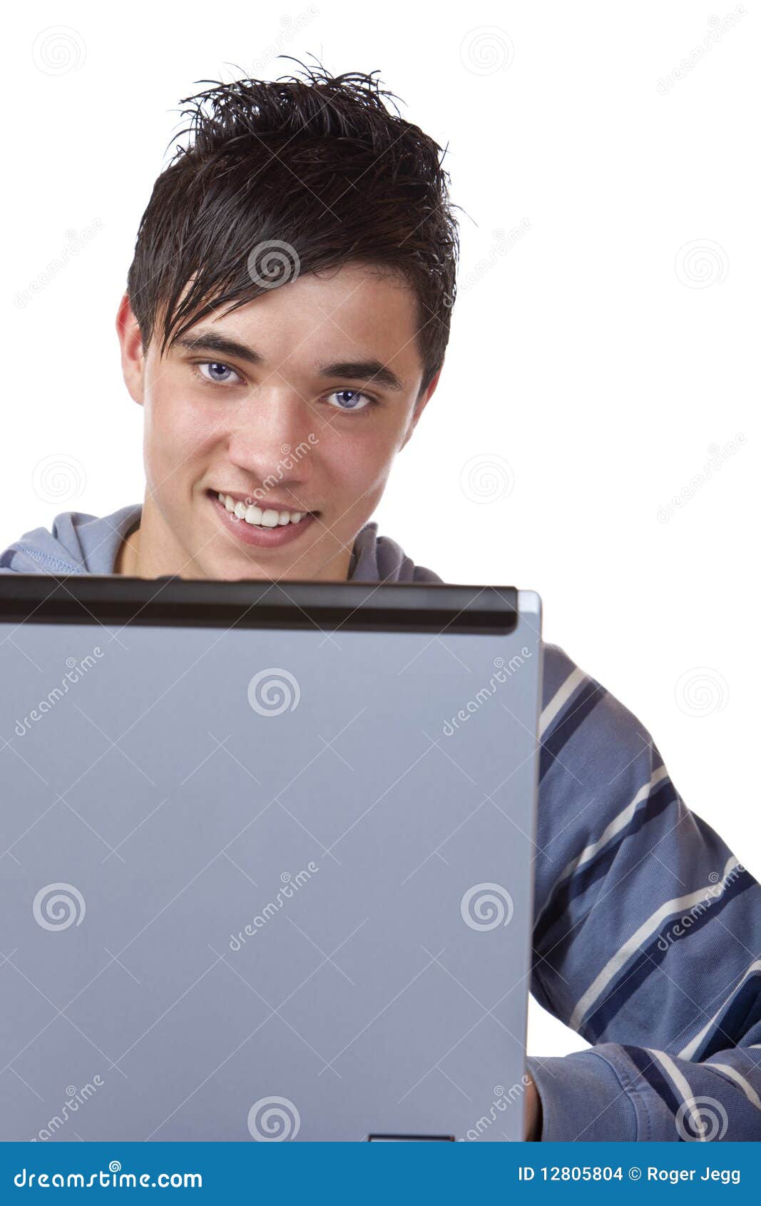 Handsome Teenager Working on Computer Laptop Stock Photo - Image of ...