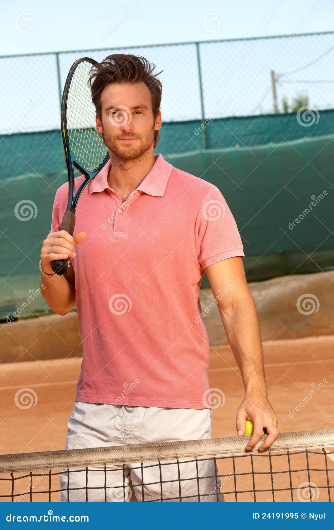 Handsome Tennis Player on Hard Court Stock Image - Image of hard, adult ...