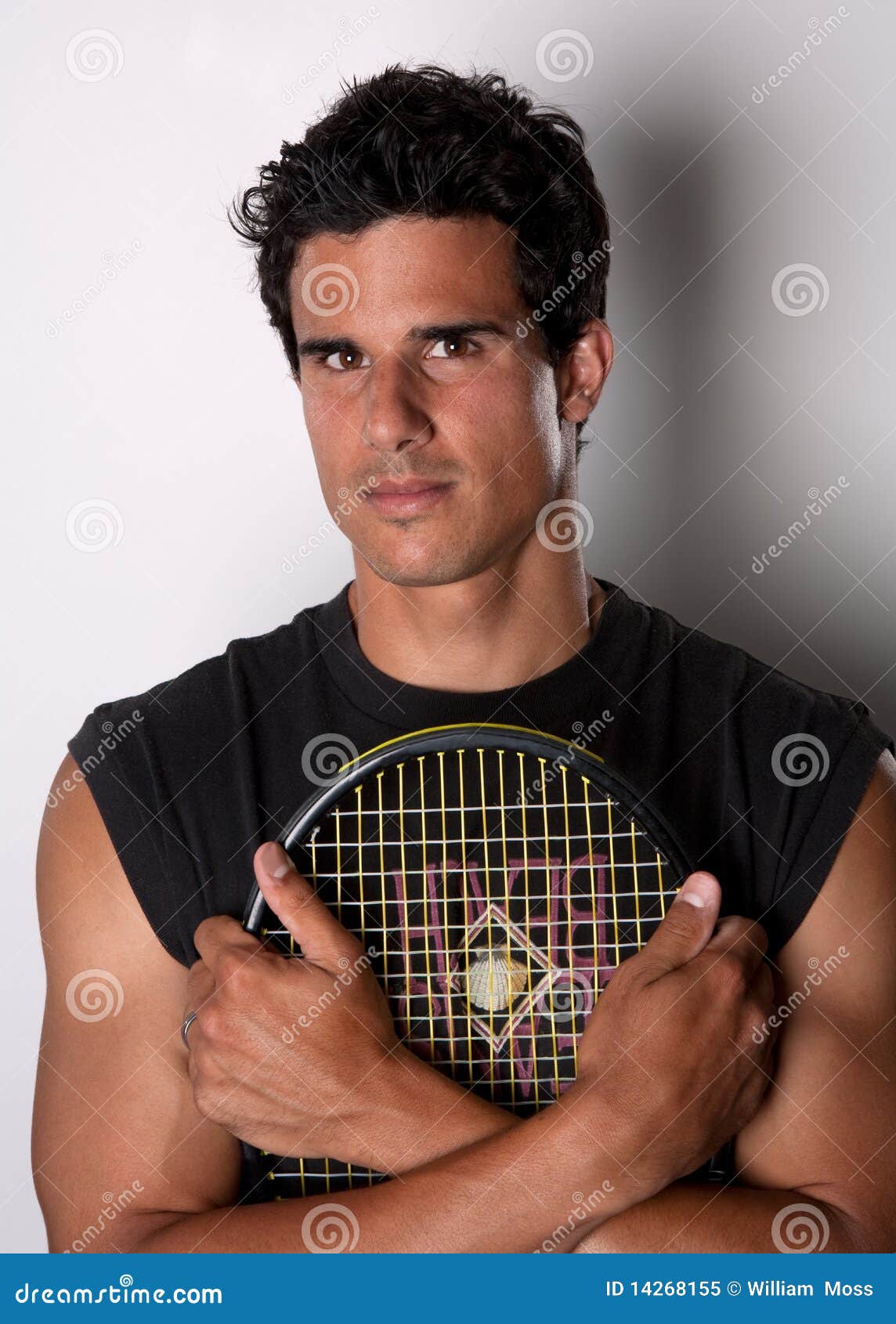Handsome Tennis Player Holding Racket Stock Image - Image of exercise ...