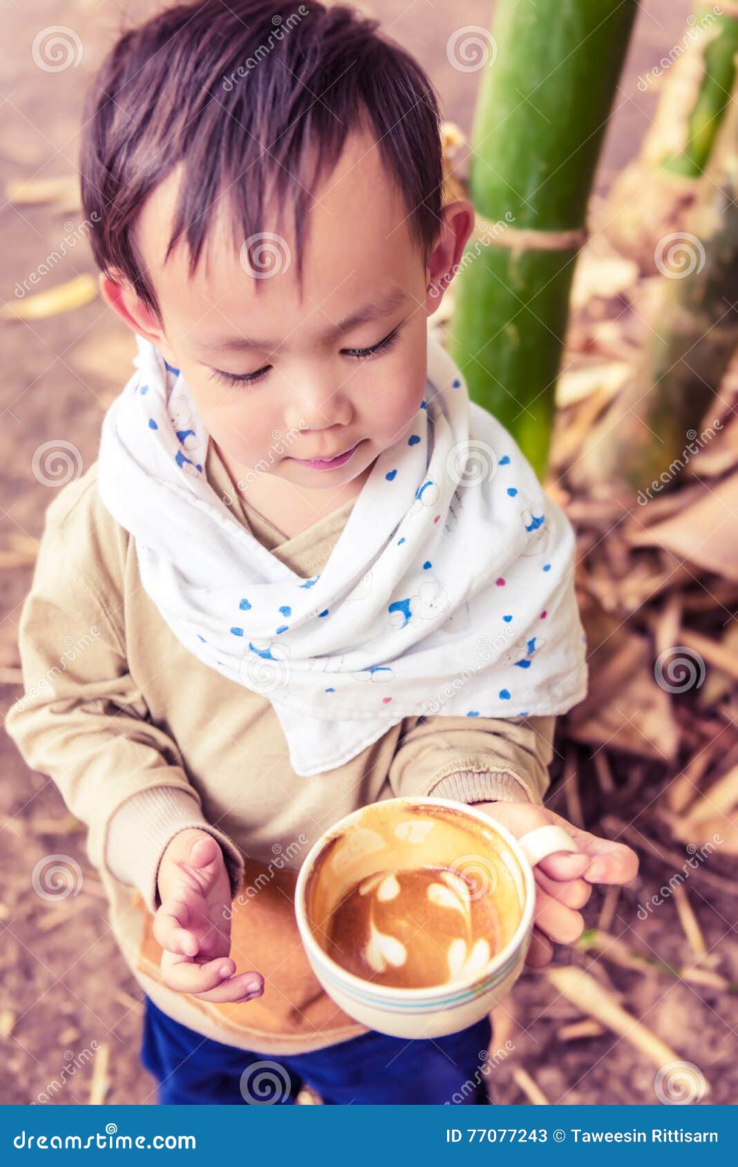 Handsome Thai Baby Boy Holding Coffee Cup Stock Image - Image of brown ...