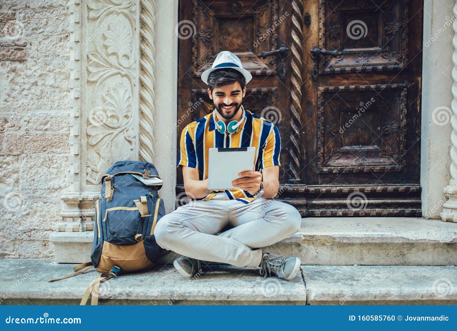 Handsome Tourist Men Using Digital Tablet in a City Stock Photo - Image ...