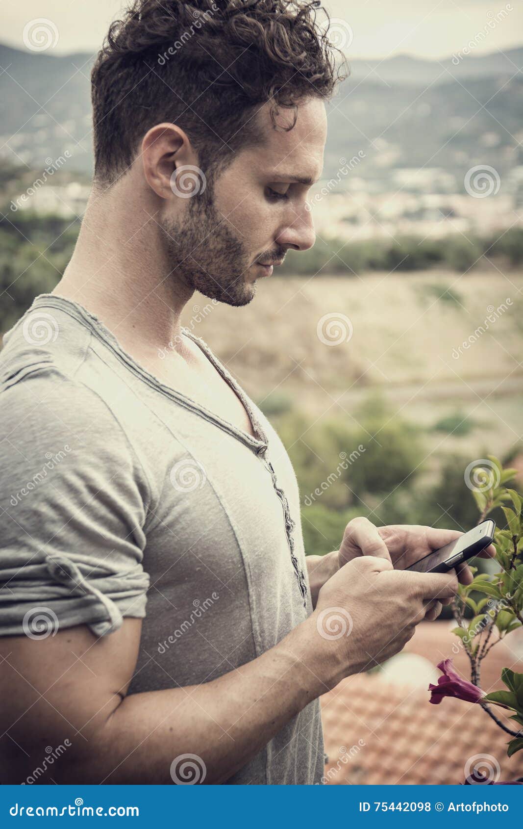 Handsome Trendy Man Using Cell Phone To Type Text Stock Photo - Image ...