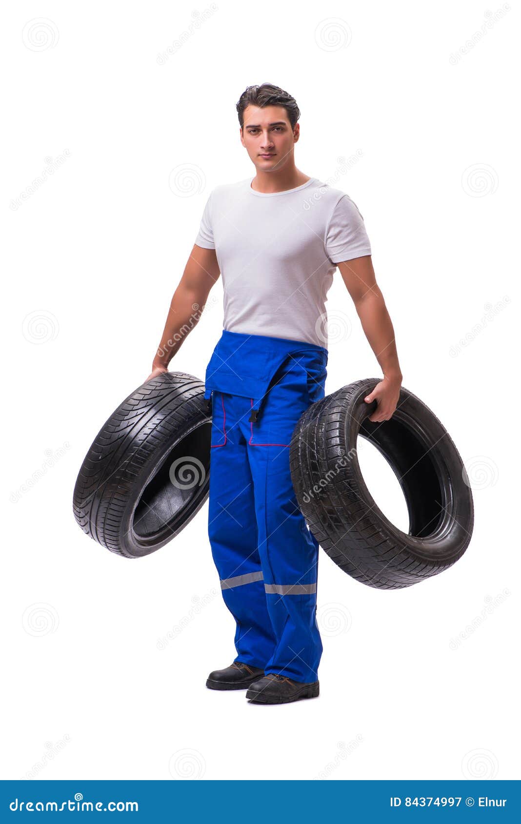 The Handsome Tyre Repairman Isolated on White Stock Image - Image of ...