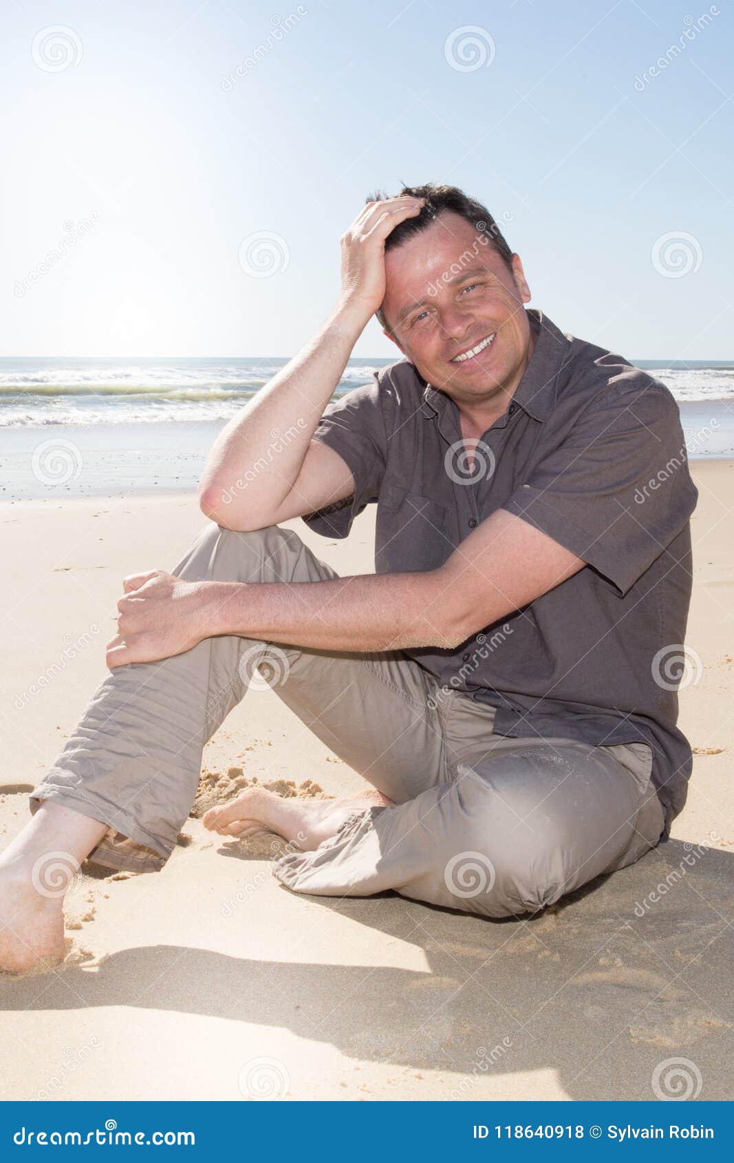 Handsome Vacation Man on Sand Beach Summer Stock Photo - Image of male ...