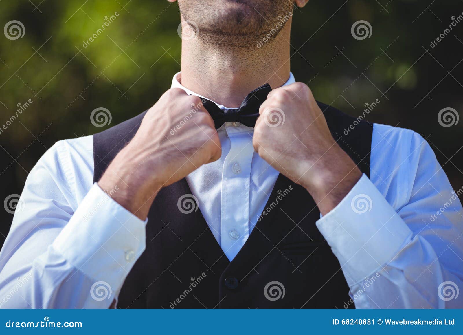 Handsome Waiter Reattaching His Bow Tie Stock Image - Image of working ...