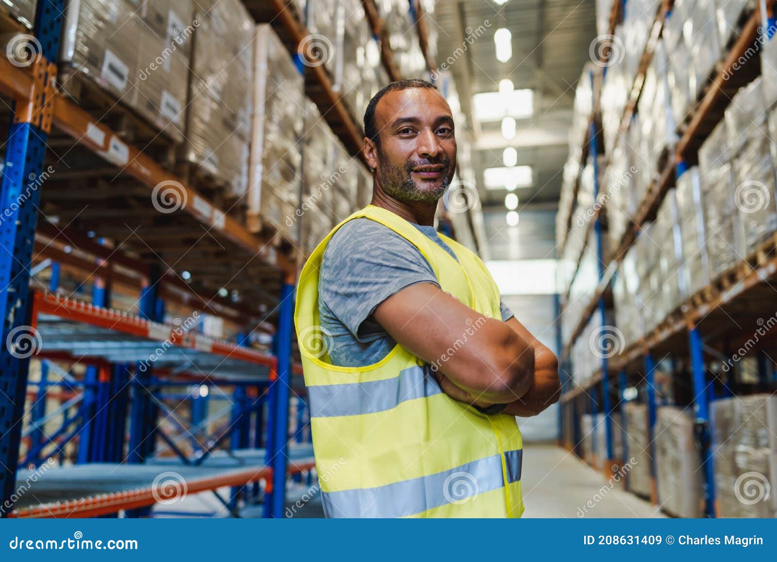 Happy warehouse worker stock image. Image of france - 208631409