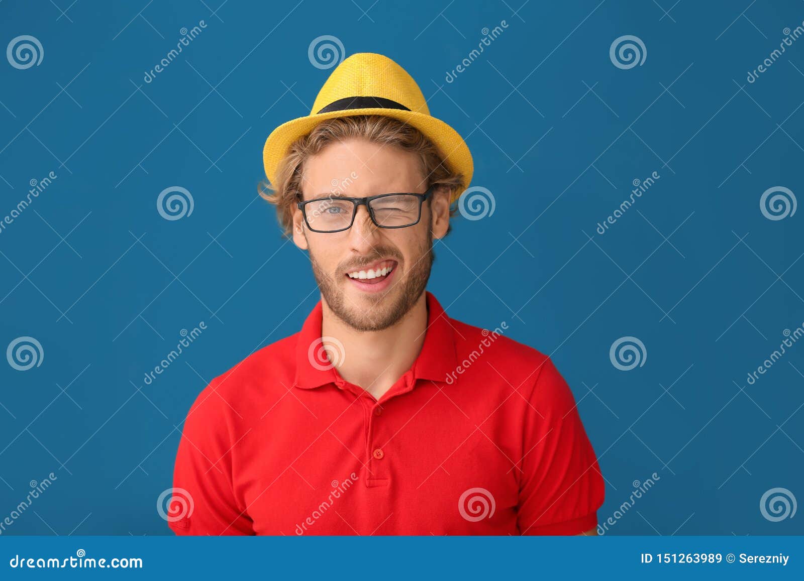 Handsome Winking Man on Color Background Stock Image - Image of male ...