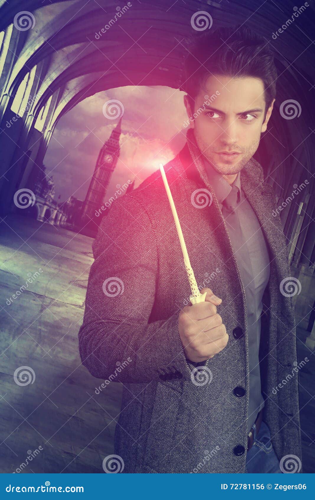 Handsome Wizard Holding a Magic Wand Stock Photo - Image of male ...