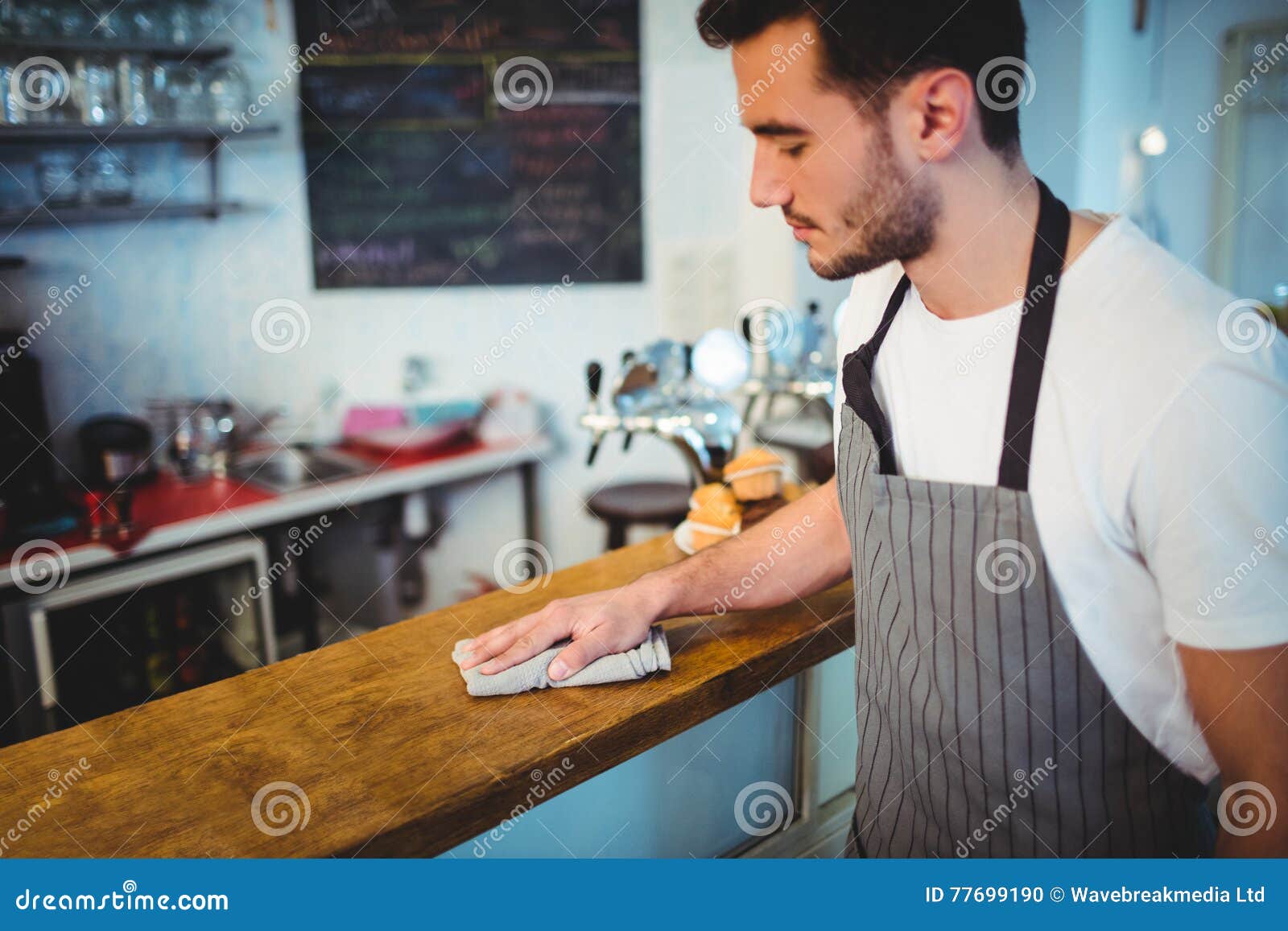 Handsome Worker Cleaning Counter Stock Photo - Image of server, coffee ...