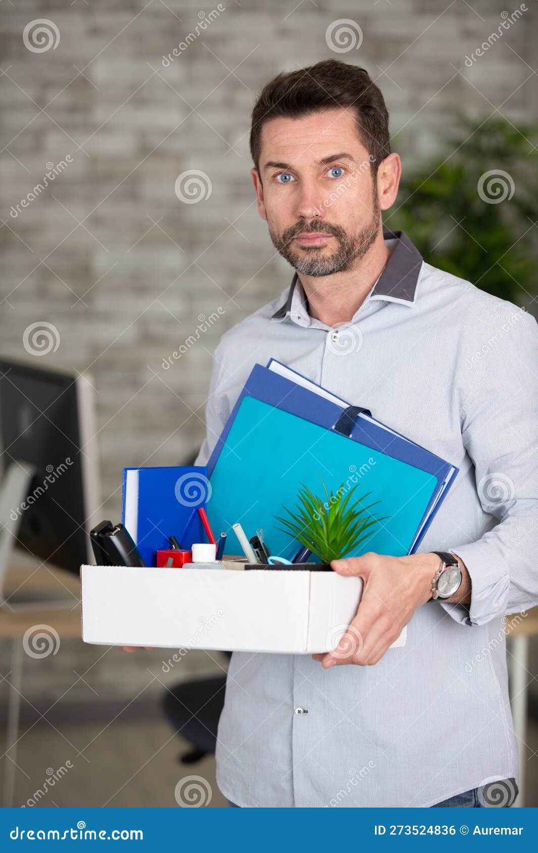 Handsome Worker Leaving Office Taking Box Stock Photo - Image of fired ...