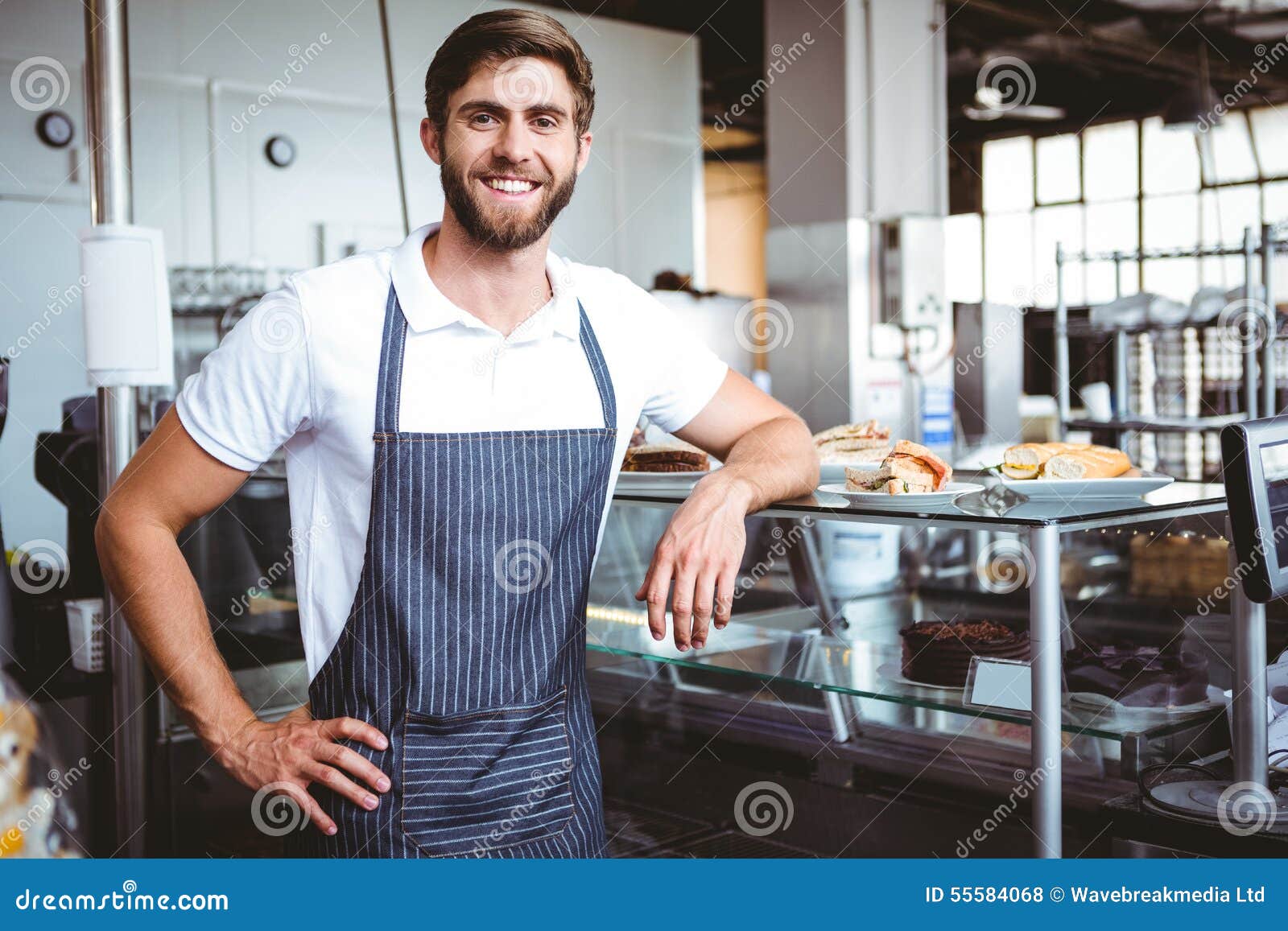 Handsome Worker Posing on the Counter Stock Photo - Image of happy ...