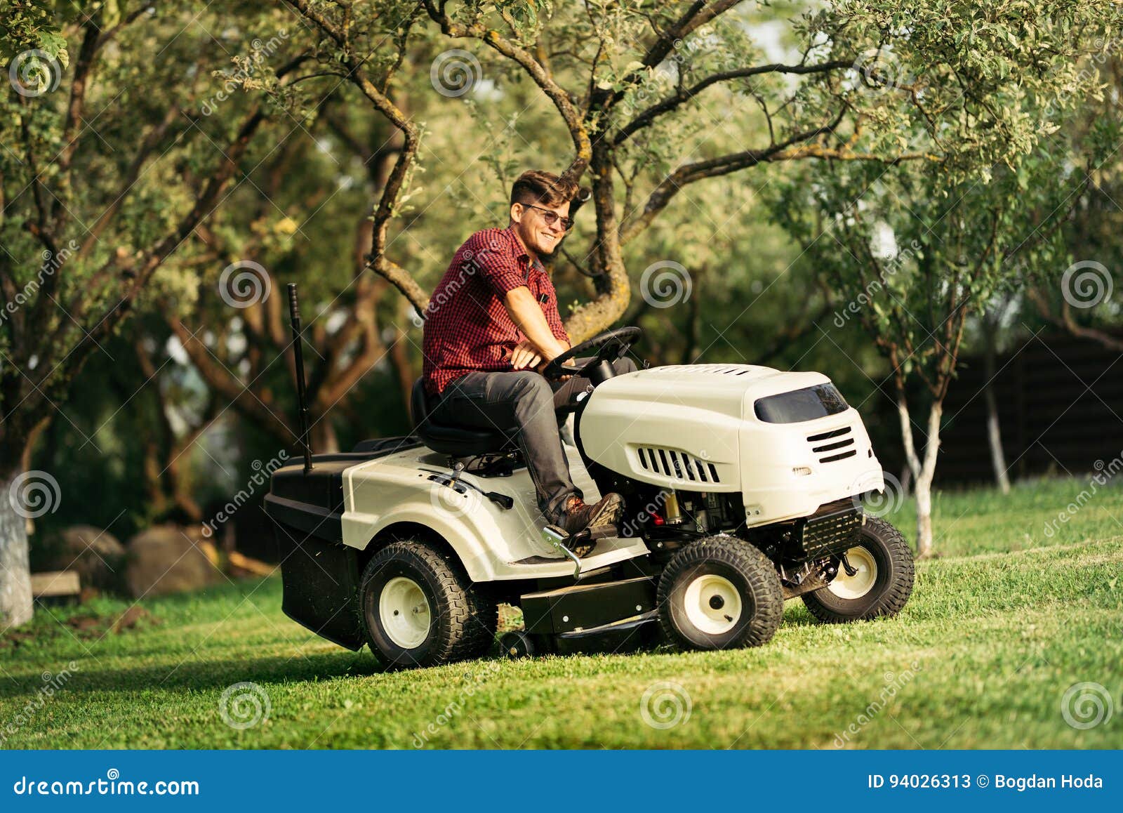 Handsome Worker Using Ride-on Tractor Lawn Mower Stock Image - Image of ...