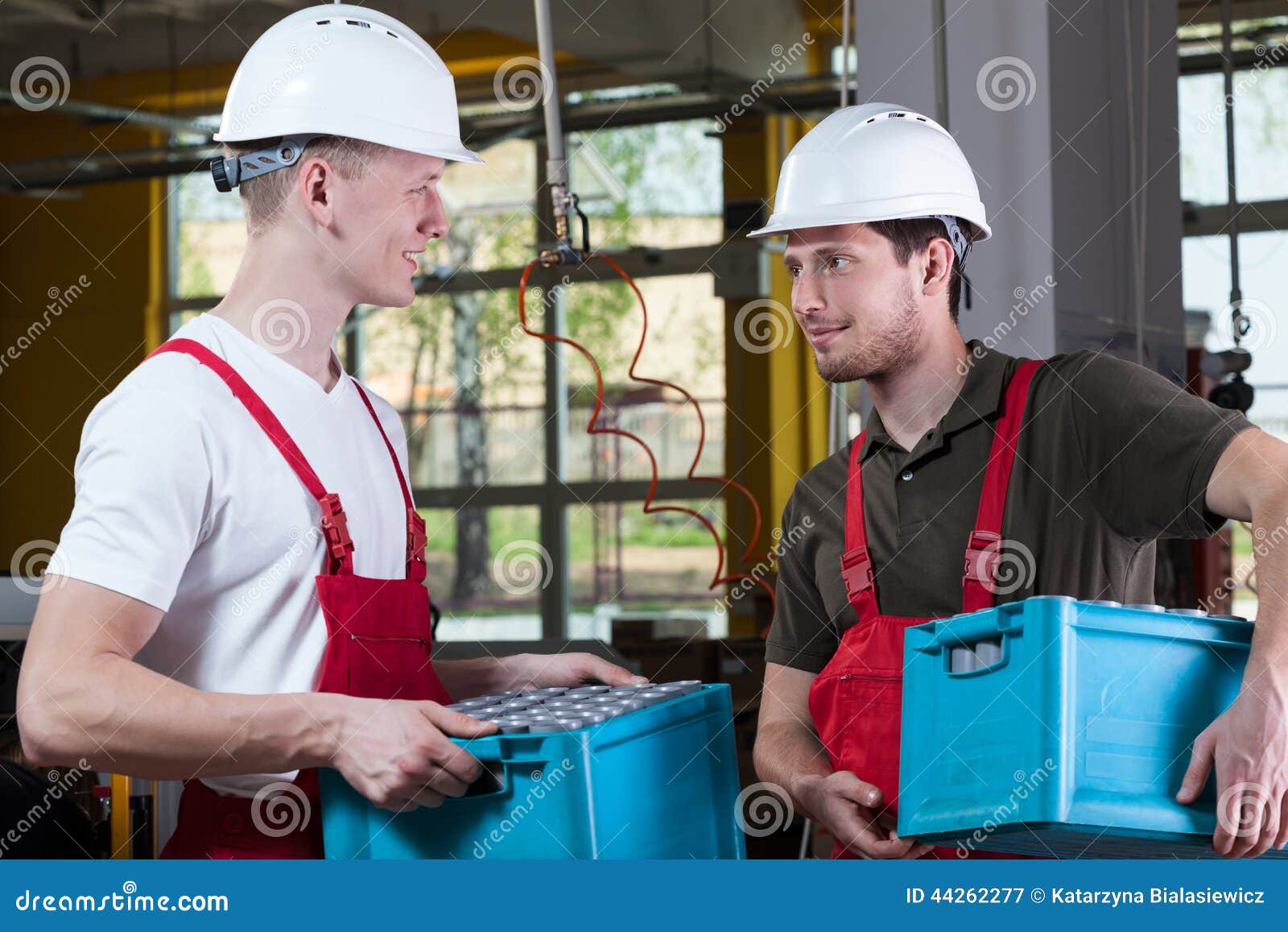 Handsome Workers Talking in Factory Stock Image - Image of laborer ...