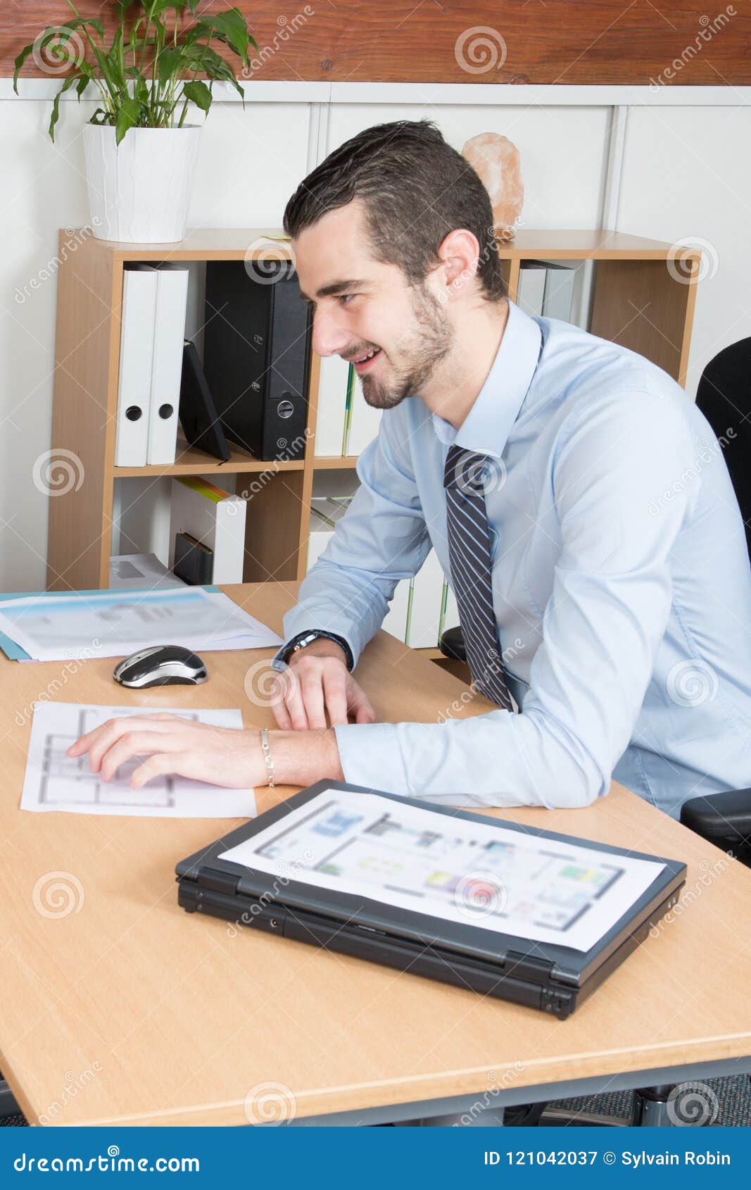 Handsome Working Businessman at Office Stock Image - Image of working ...