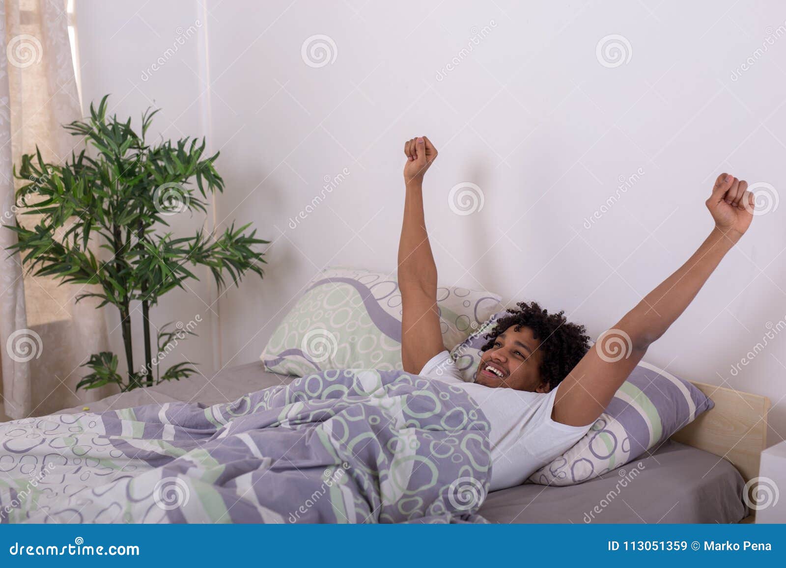 Handsome Young African Man Waking Up In His Bed Stock Image Image Of