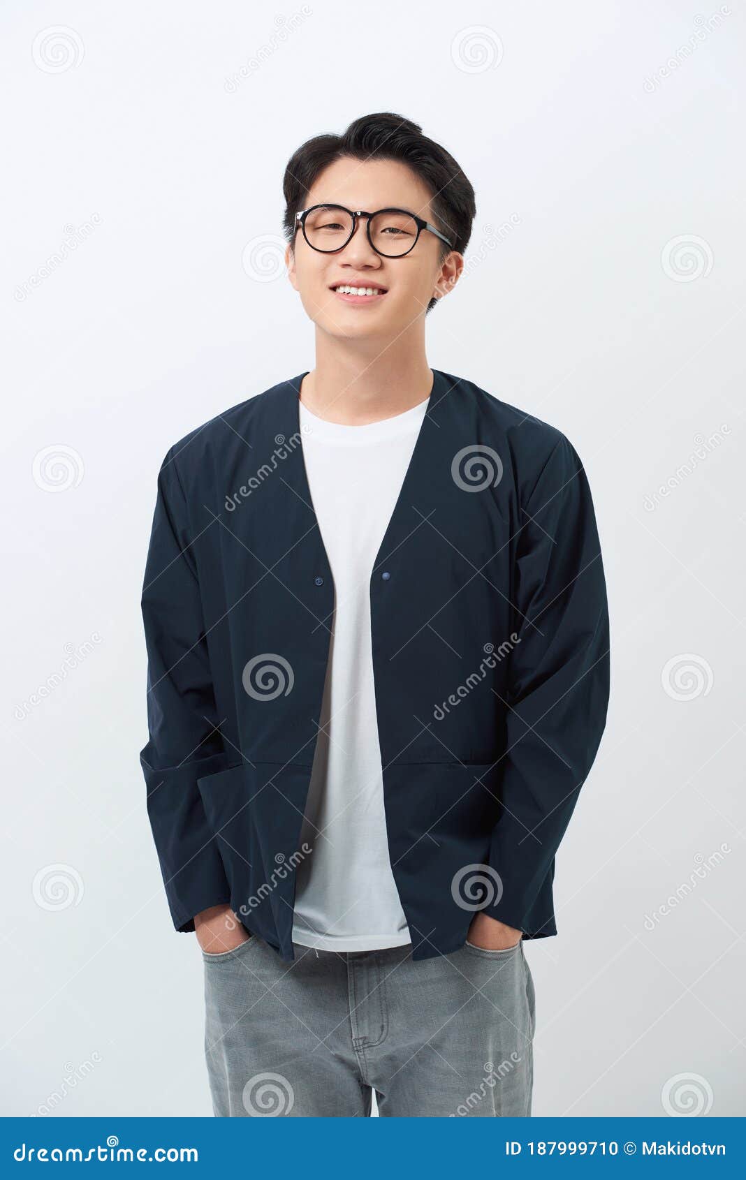 Handsome Young Asian Man Standing Over White Stock Photo - Image of ...