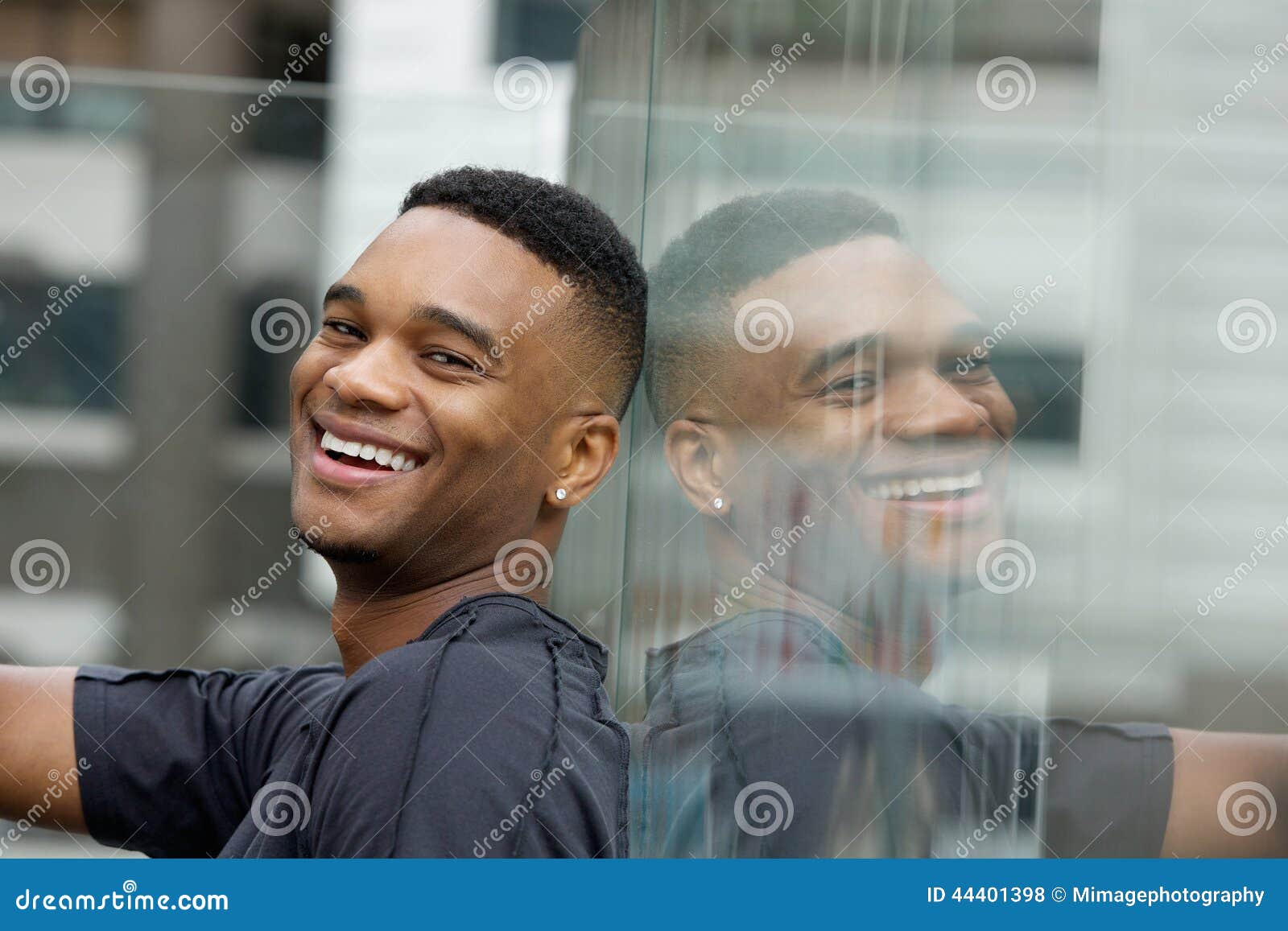 Handsome Young Black Man Smiling Stock Photo - Image of closeup, face ...