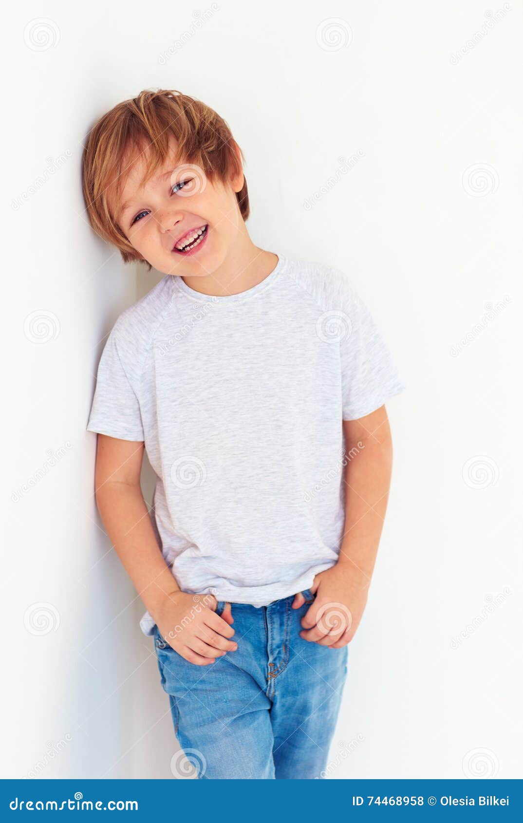 Handsome Young Boy, Kid Posing Near the White Wall Stock Photo - Image ...