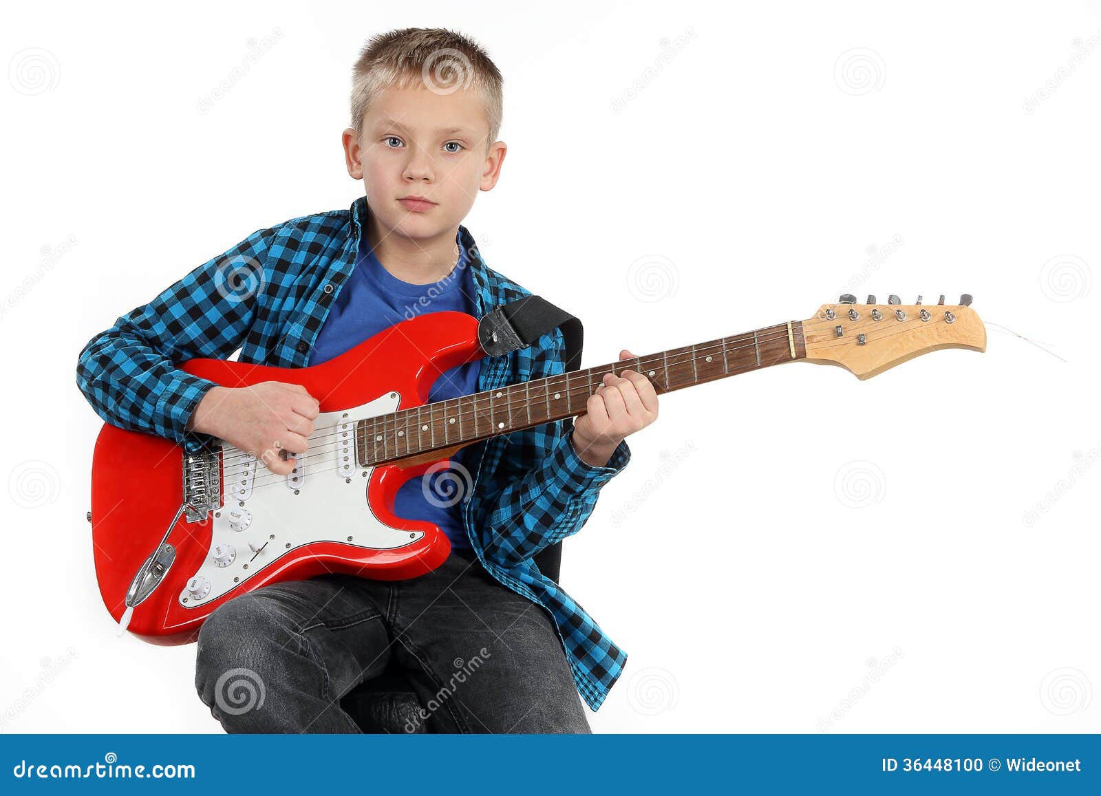 Handsome Young Boy Playing Red Electric Guitar Stock Photos - Free ...