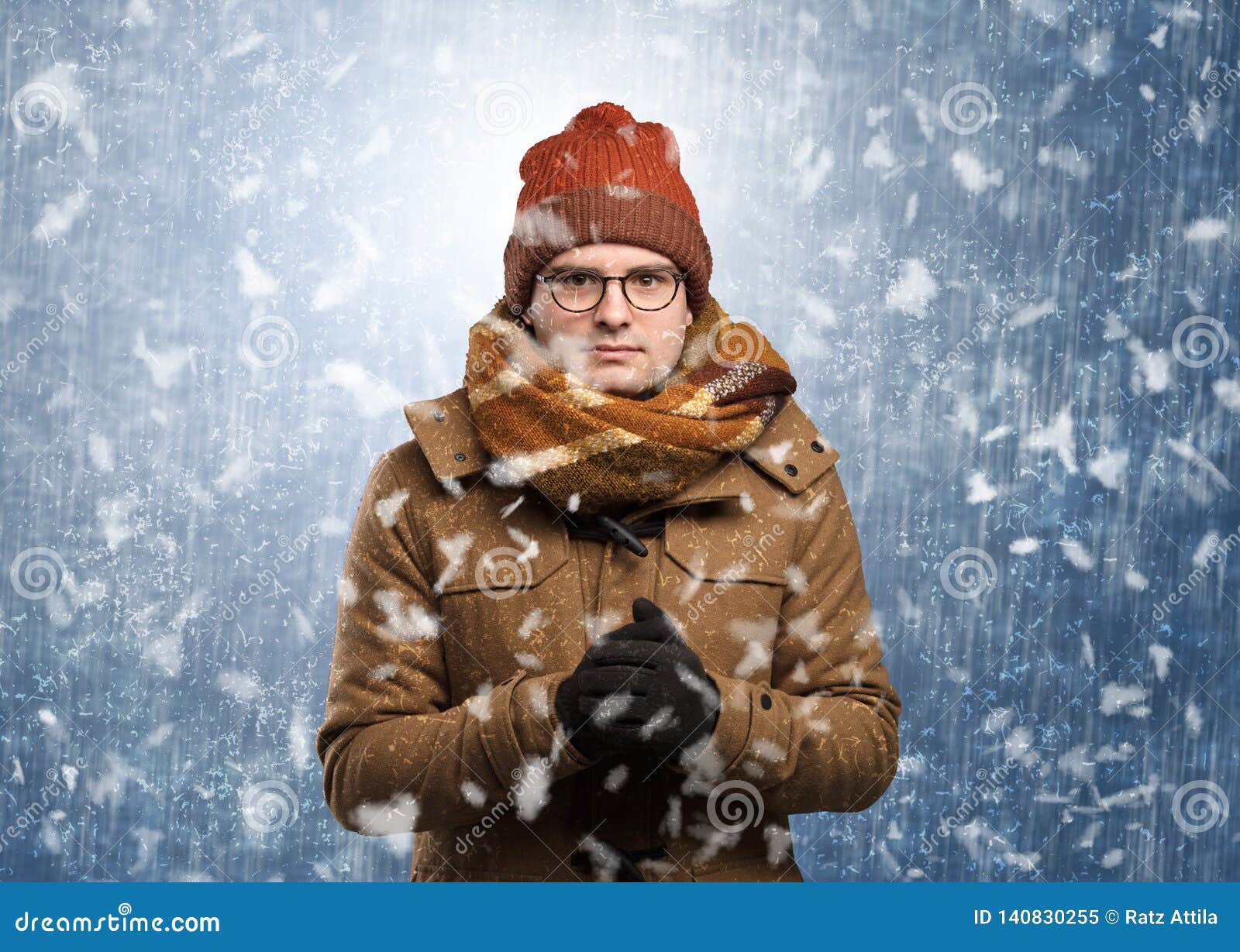 Handsome Boy Shivering at Snowstorm Concept Stock Image - Image of male ...