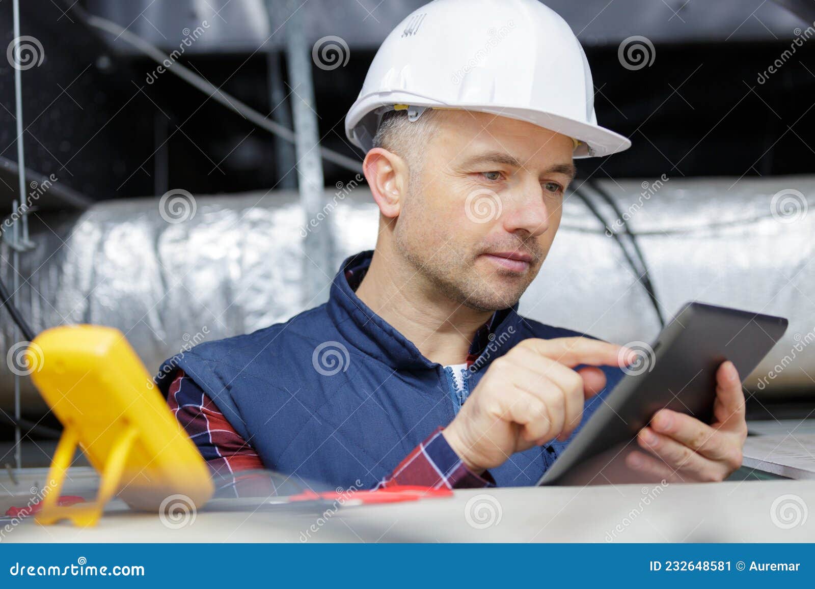 Handsome Young Builder in Construction Helmet Stock Image - Image of ...