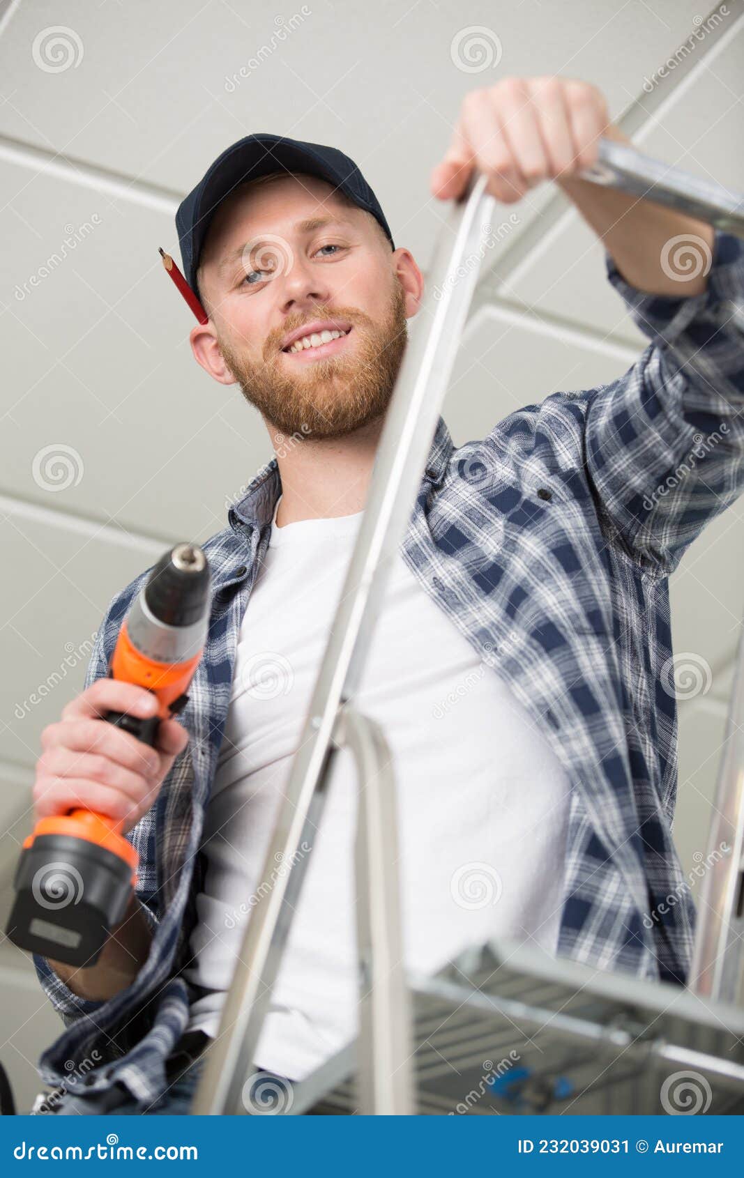 Handsome Young Builder Installing Light on Ceiling Stock Image - Image ...