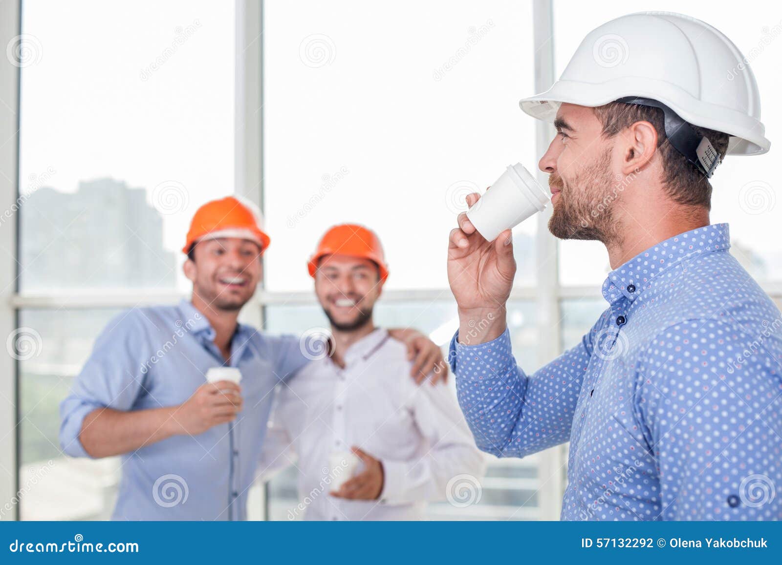 Handsome Young Builders are Resting after Work Stock Photo - Image of ...